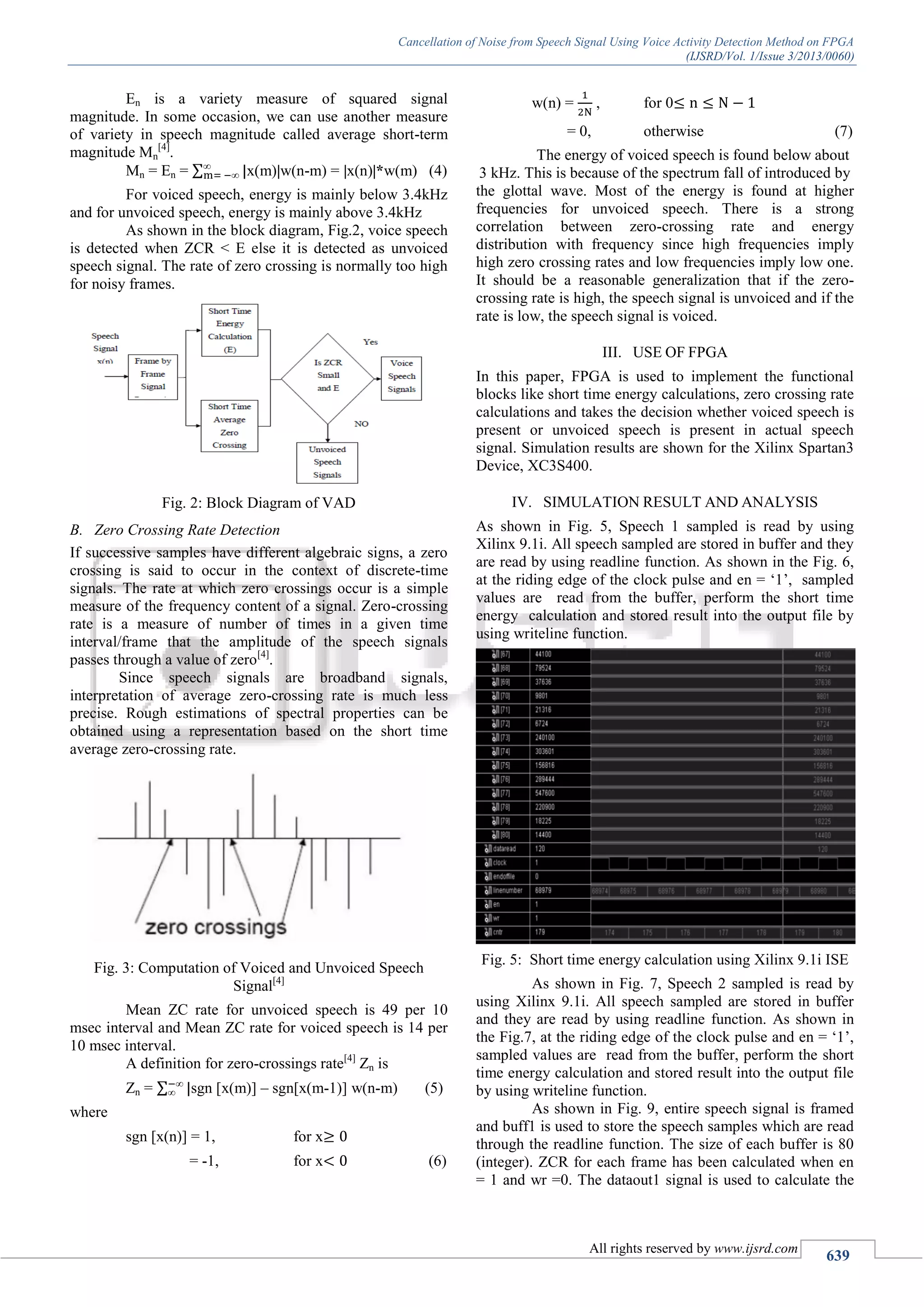 Cancellation Of Noise From Speech Signal Using Voice Activity Detection Method On Fpga Pdf