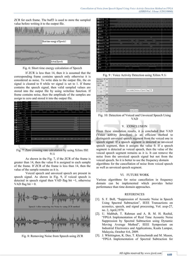 Cancellation of Noise from Speech Signal using Voice Activity Detection Method on FPGA | PDF