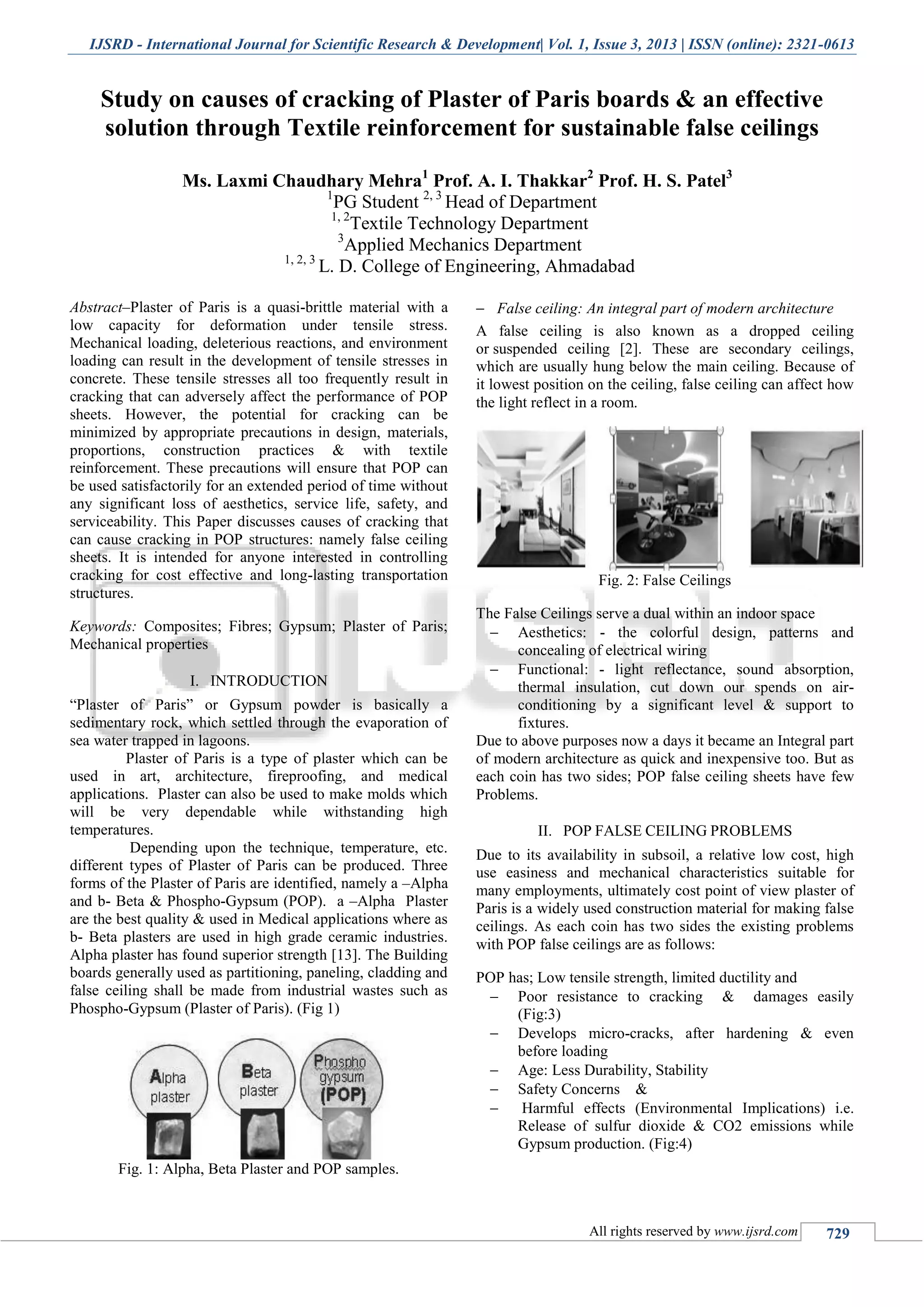 Study on causes of cracking of Plaster of Paris boards & an effective ...