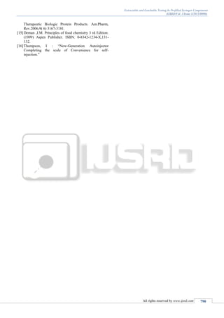 Extractable and Leachable Testing In Prefilled Syringes Components | PDF