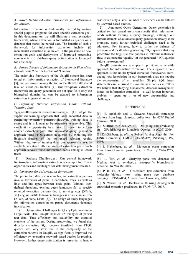 Novel Database Centric Framework For Incremental Information Extraction
