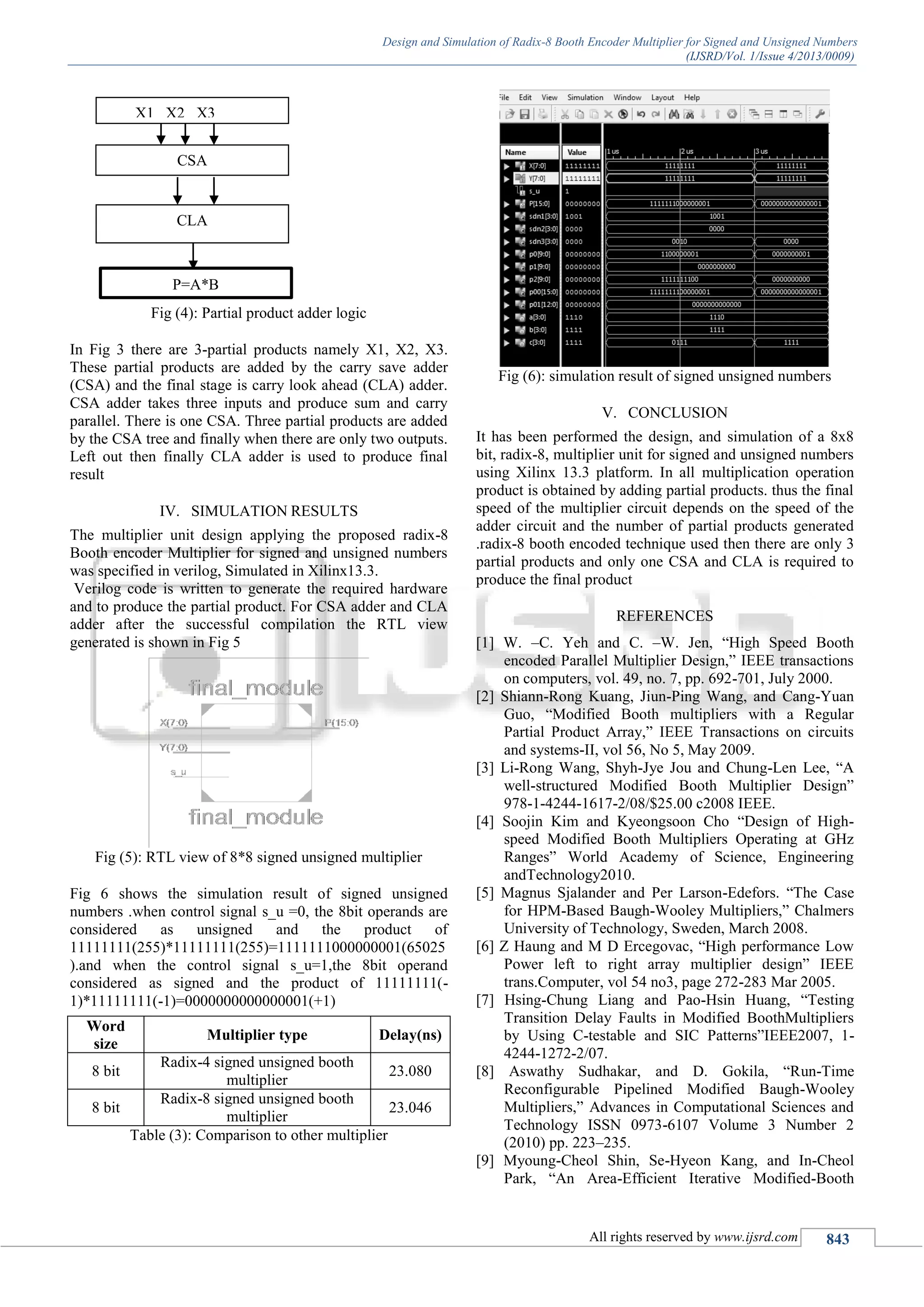 Design and Simulation of Radix-8 Booth Encoder Multiplier for Signed and Unsigned Numbers | PDF