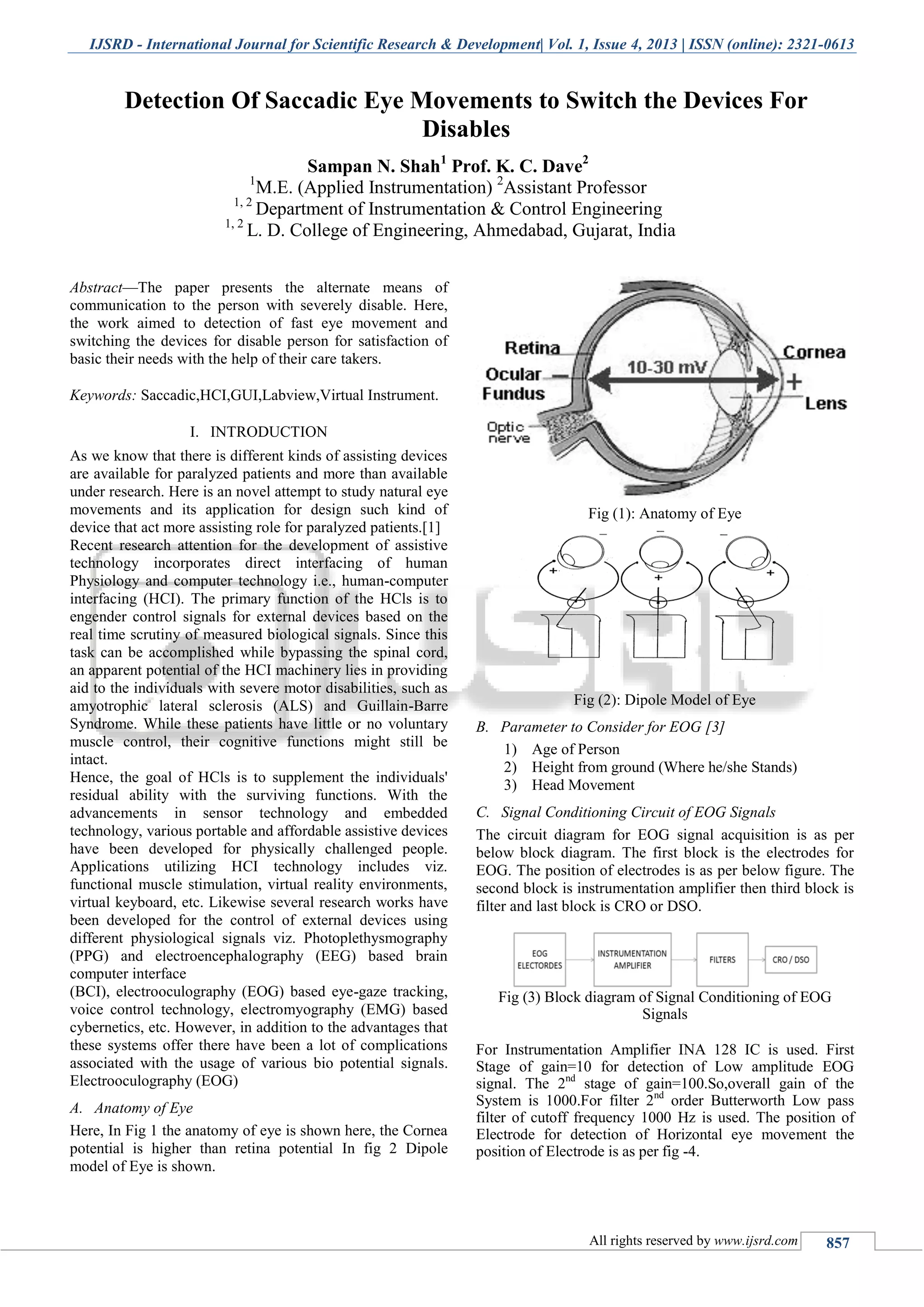 Detection Of Saccadic Eye Movements to Switch the Devices For Disables | PDF | Eye and Vision ...