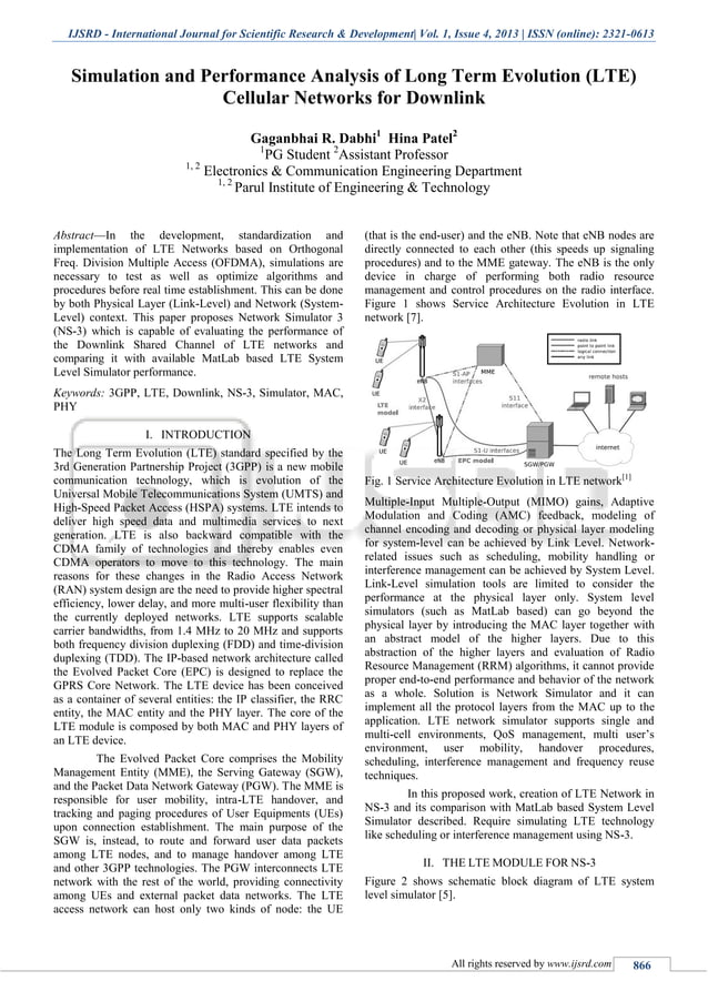Simulation and Performance Analysis of Long Term Evolution (LTE) Cellular Networks for Downlink ...
