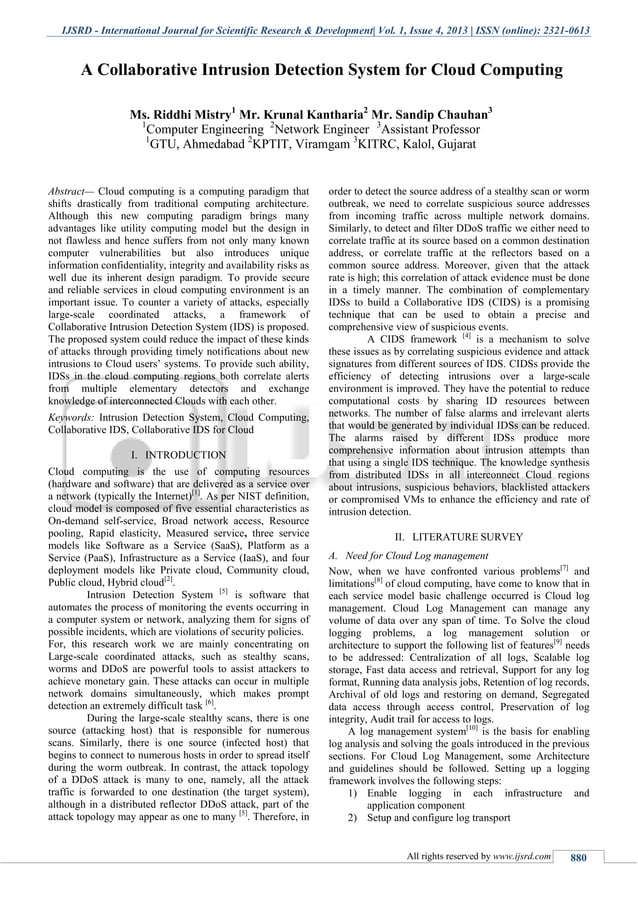 A Collaborative Intrusion Detection System for Cloud Computing | PDF