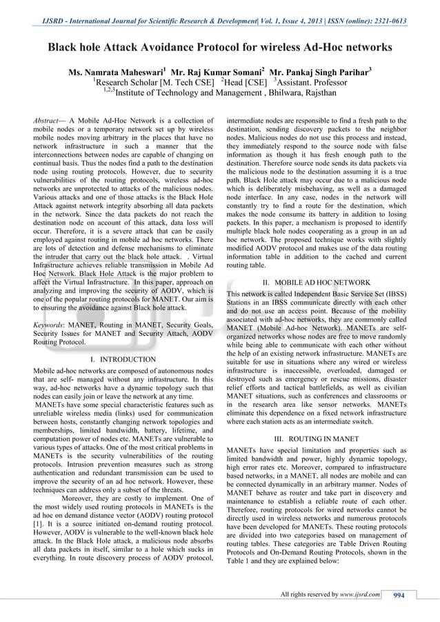 Black hole Attack Avoidance Protocol for wireless Ad-Hoc networks | PDF