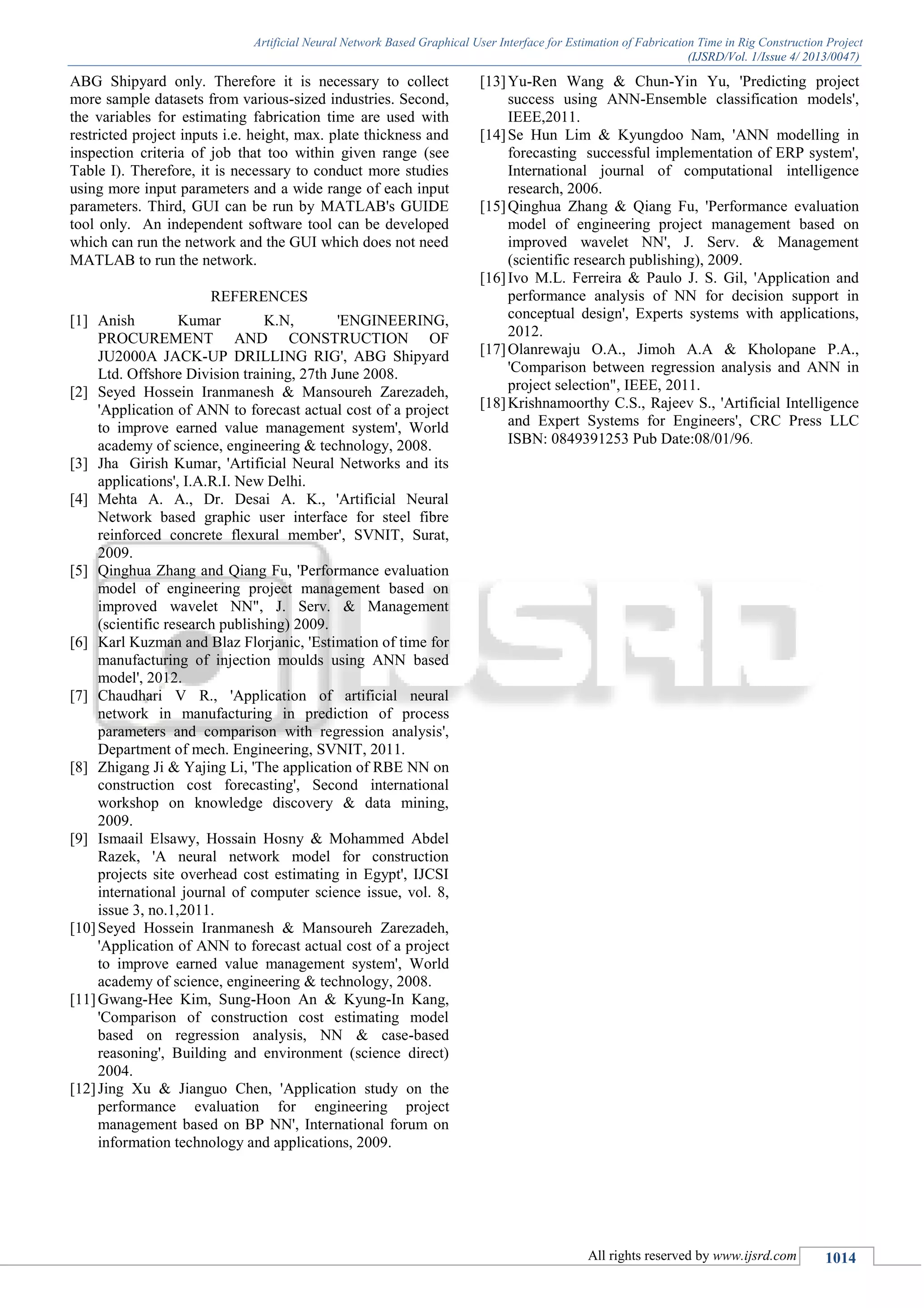 Artificial Neural Network Based Graphical User Interface for Estimation of Fabrication Time in ...