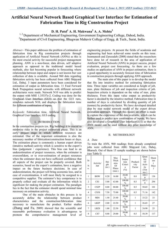 Artificial Neural Network Based Graphical User Interface for Estimation of Fabrication Time in ...