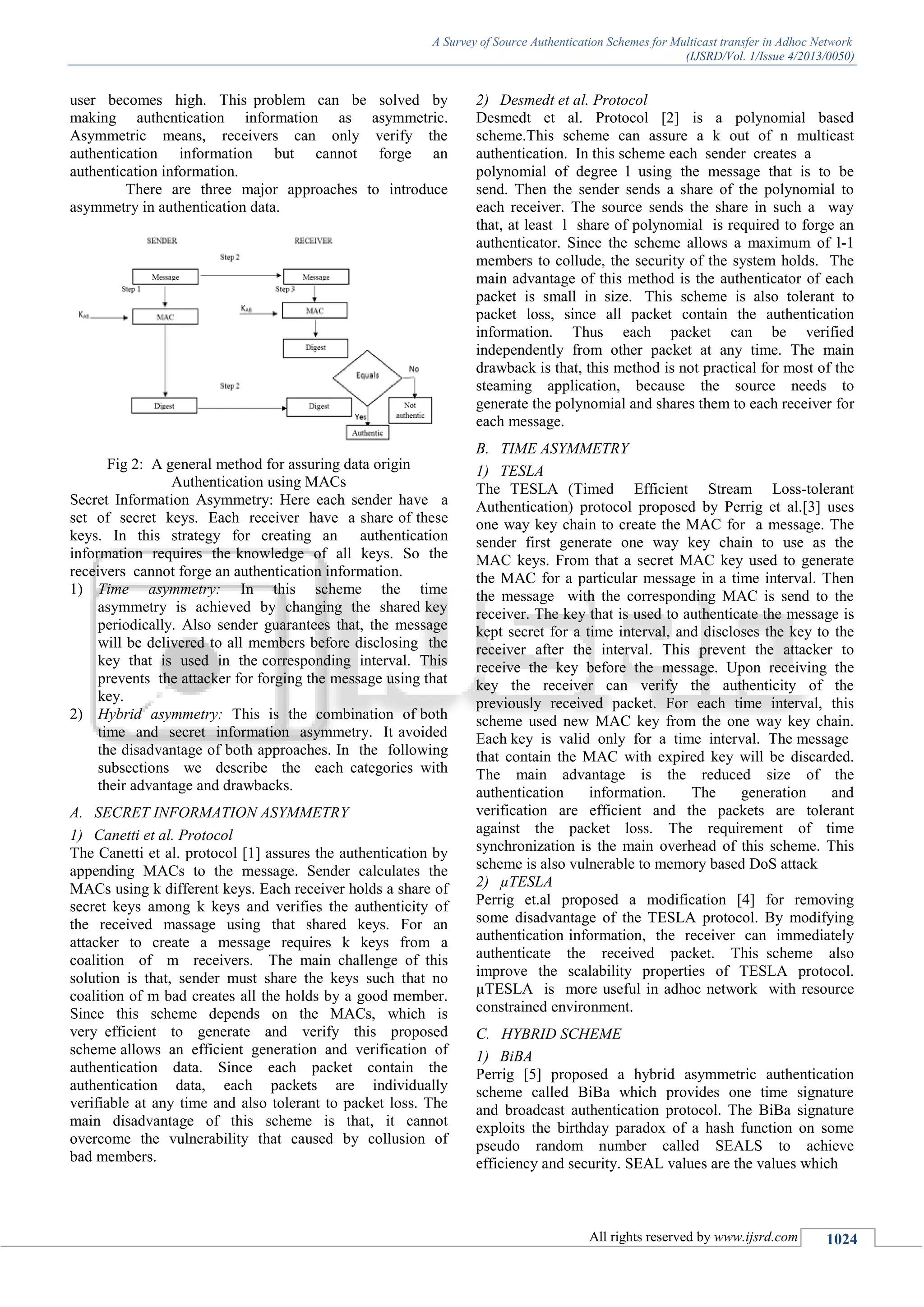 A Survey of Source Authentication Schemes for Multicast transfer in Adhoc Network | PDF