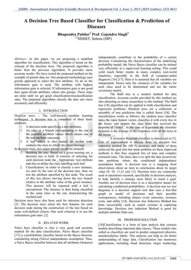 A Decision Tree Based Classifier For Classification And Prediction Of Diseases Pdf Computer