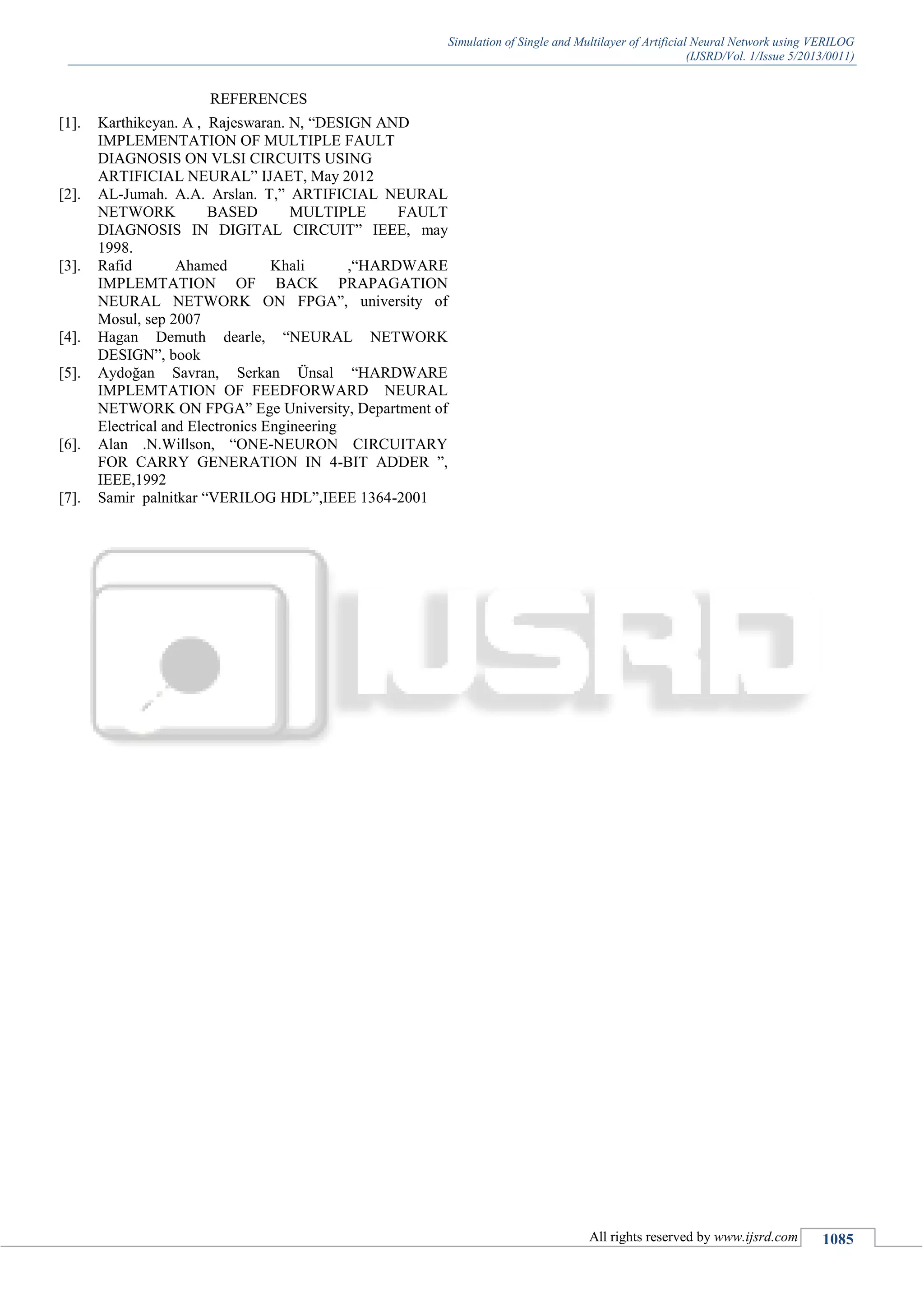 Simulation Of Single And Multilayer Of Artificial Neural Network Using Verilog Pdf
