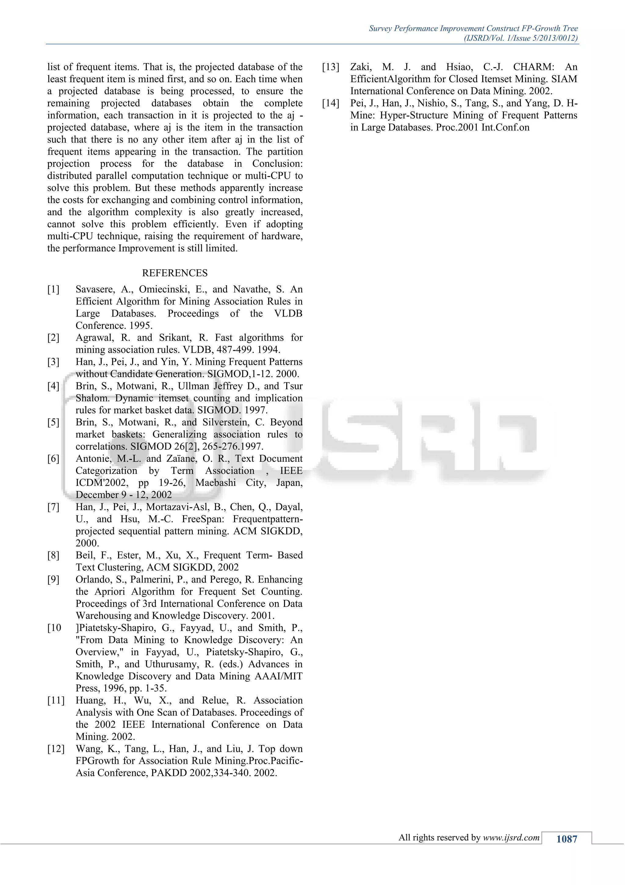 Survey Performance Improvement Construct FP-Growth Tree | PDF