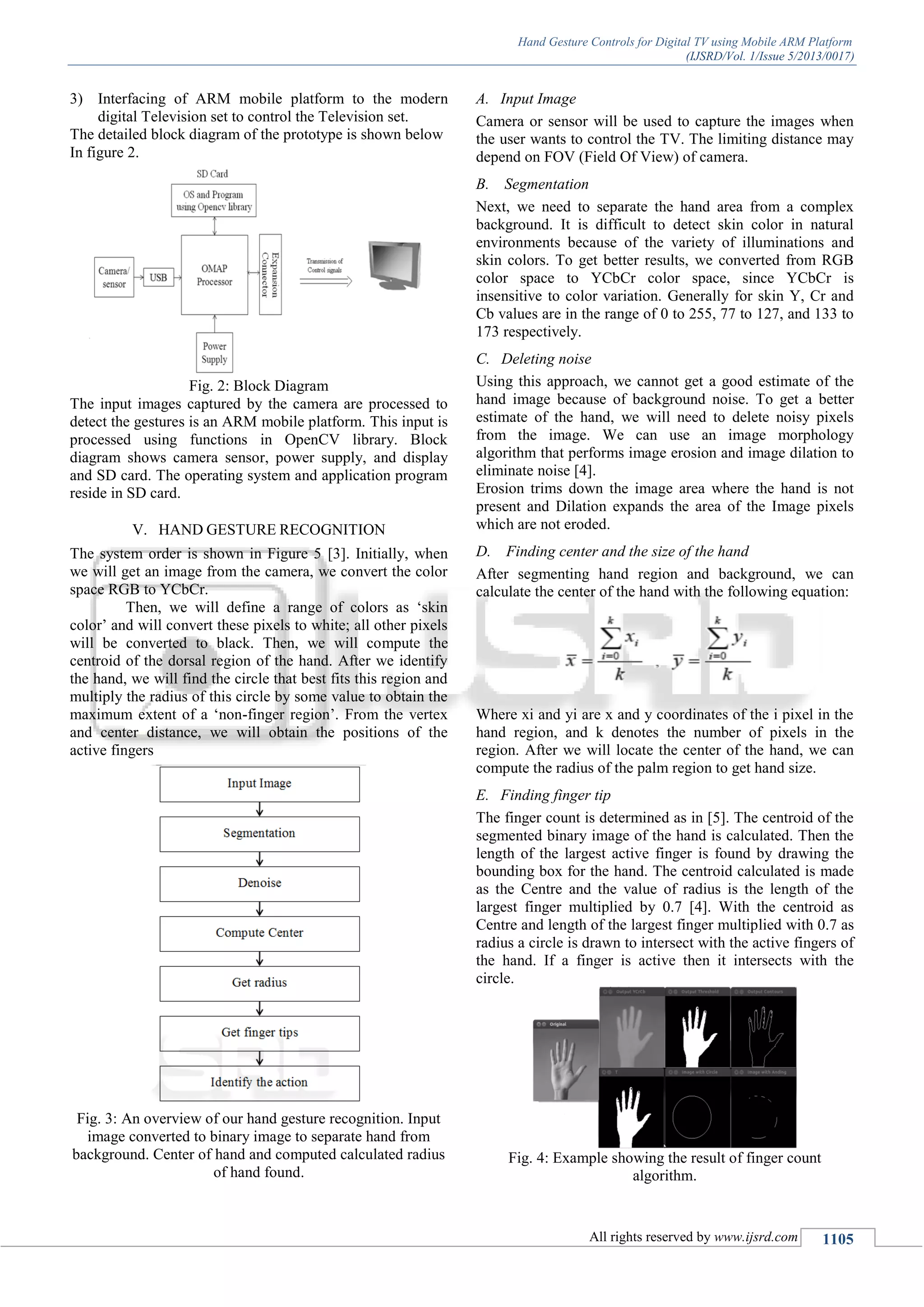 Hand Gesture Controls for Digital TV using Mobile ARM Platform | PDF