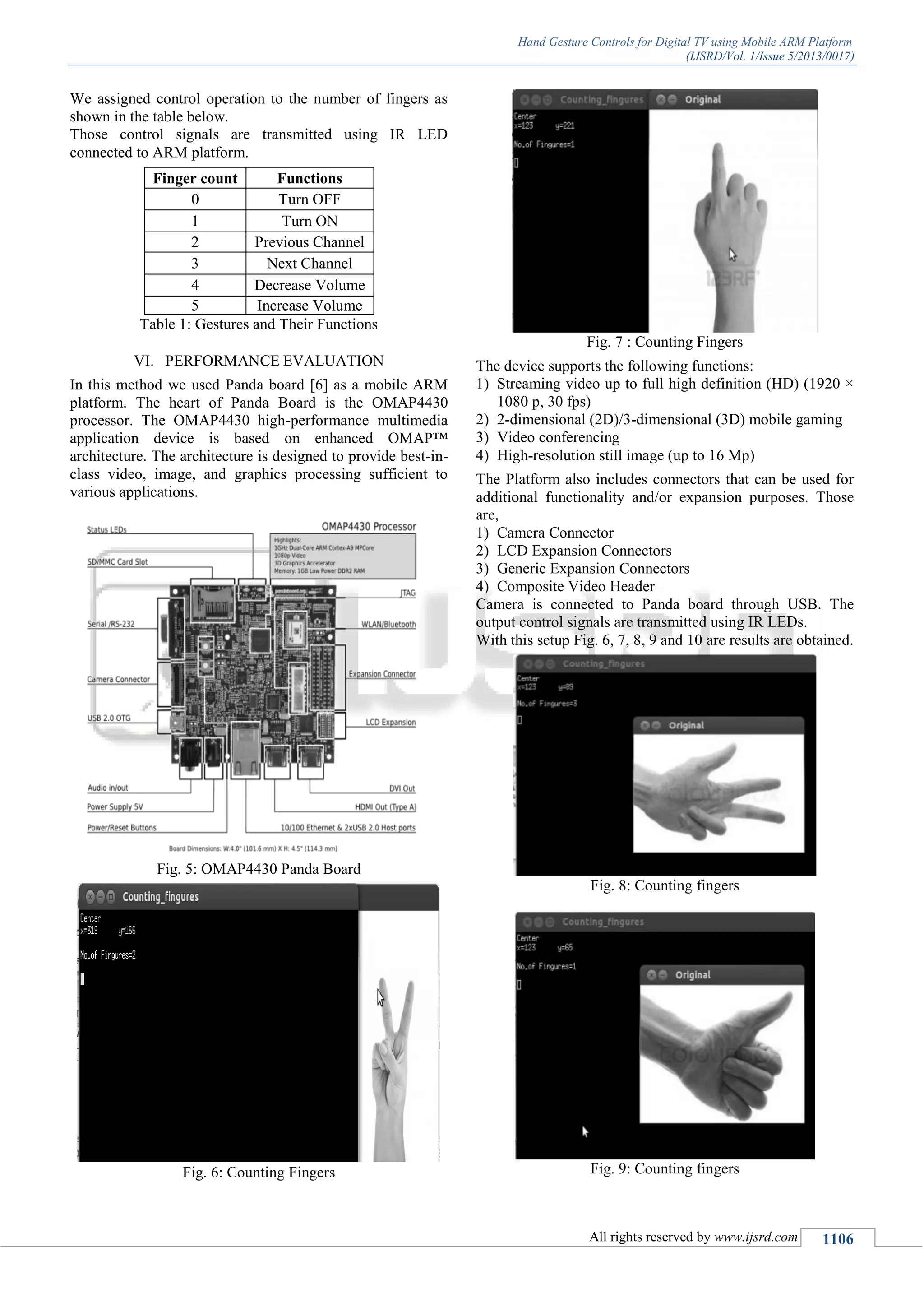 Hand Gesture Controls for Digital TV using Mobile ARM Platform | PDF