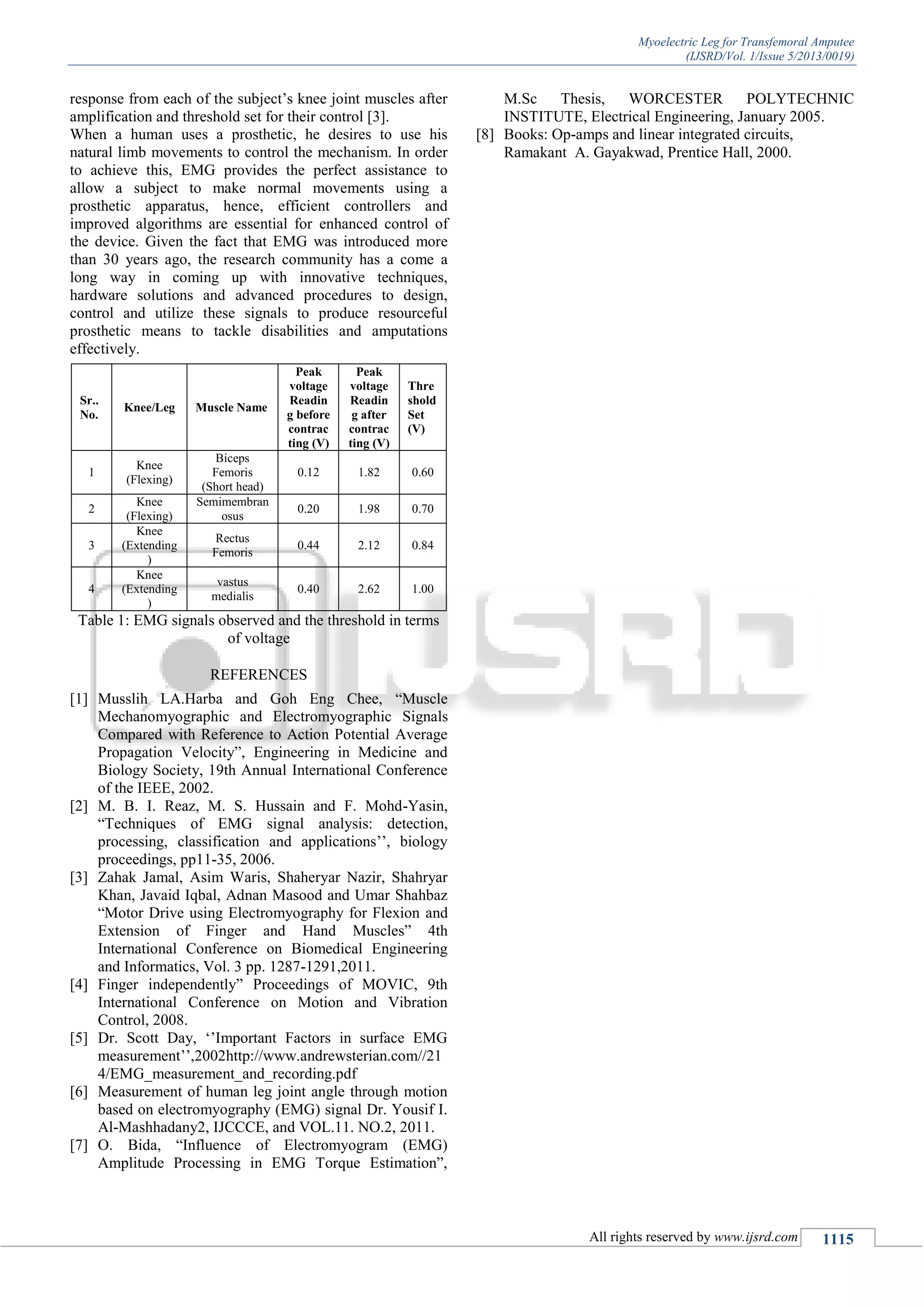 Myoelectric Leg for Transfemoral Amputee | PDF