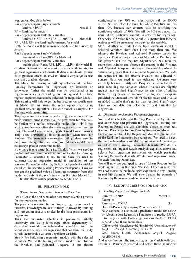Use of Linear Regression in Machine Learning for Ranking | PDF | Web ...