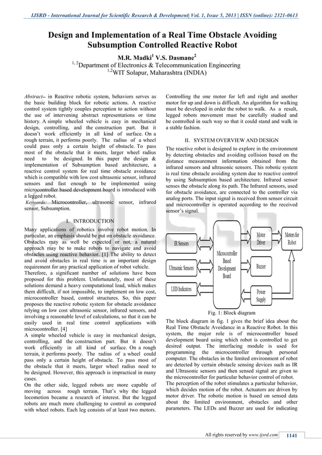 Design and Implementation of a Real Time Obstacle Avoiding Subsumption Controlled Reactive Robot ...