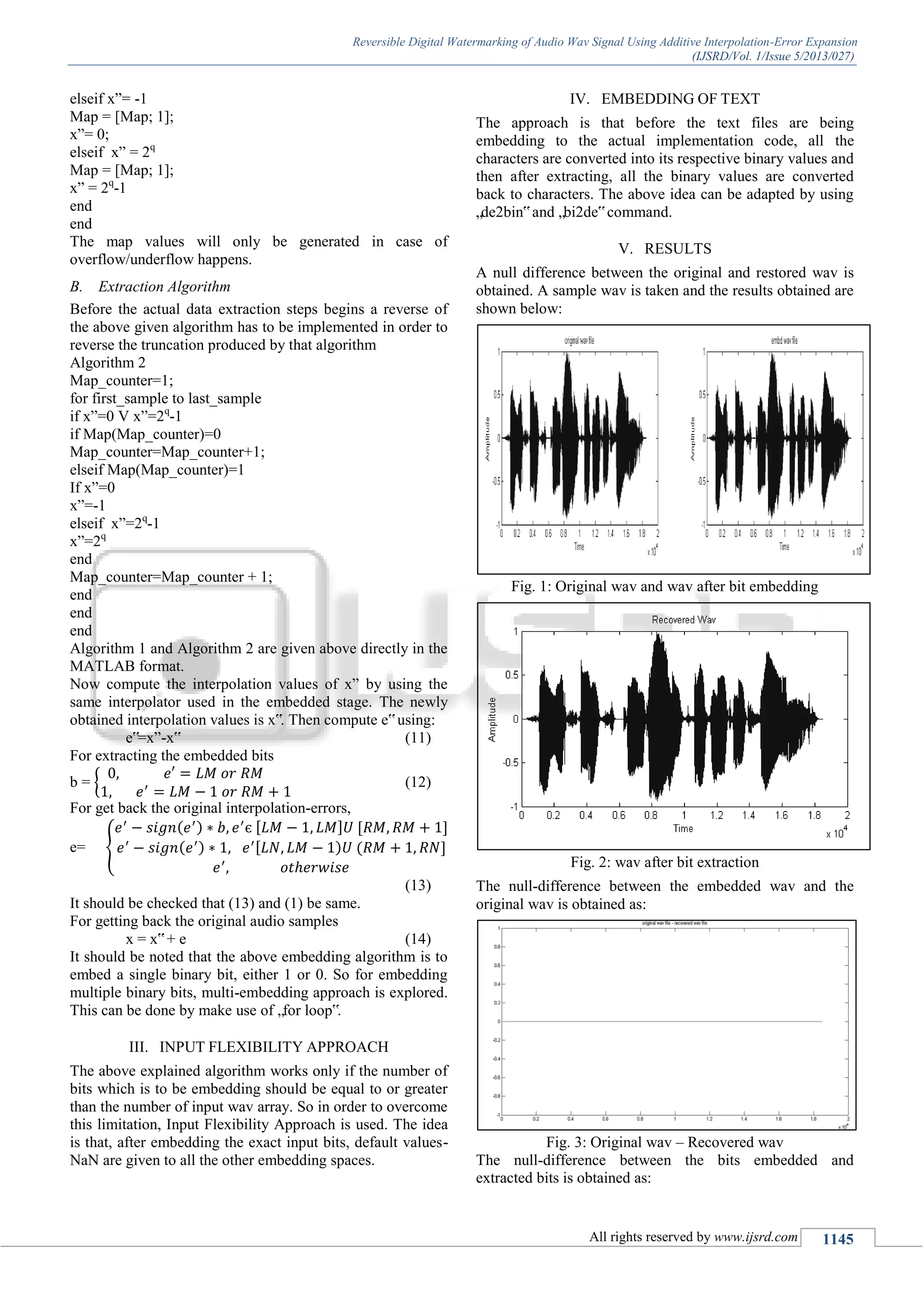 Reversible Digital Watermarking of Audio Wav Signal Using Additive Interpolation-Error Expansion ...