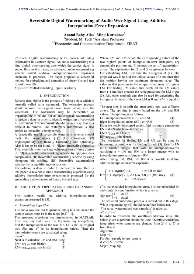 Reversible Digital Watermarking of Audio Wav Signal Using Additive Interpolation-Error Expansion ...