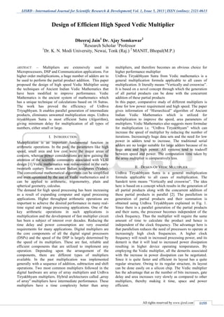 Design of Efficient High Speed Vedic Multiplier | PDF