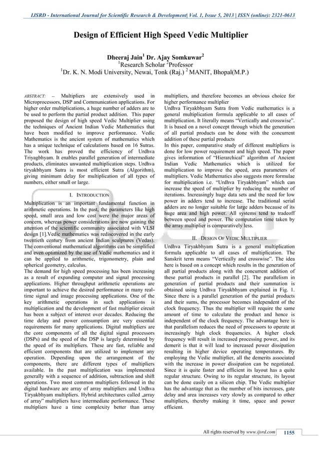 Design of Efficient High Speed Vedic Multiplier | PDF