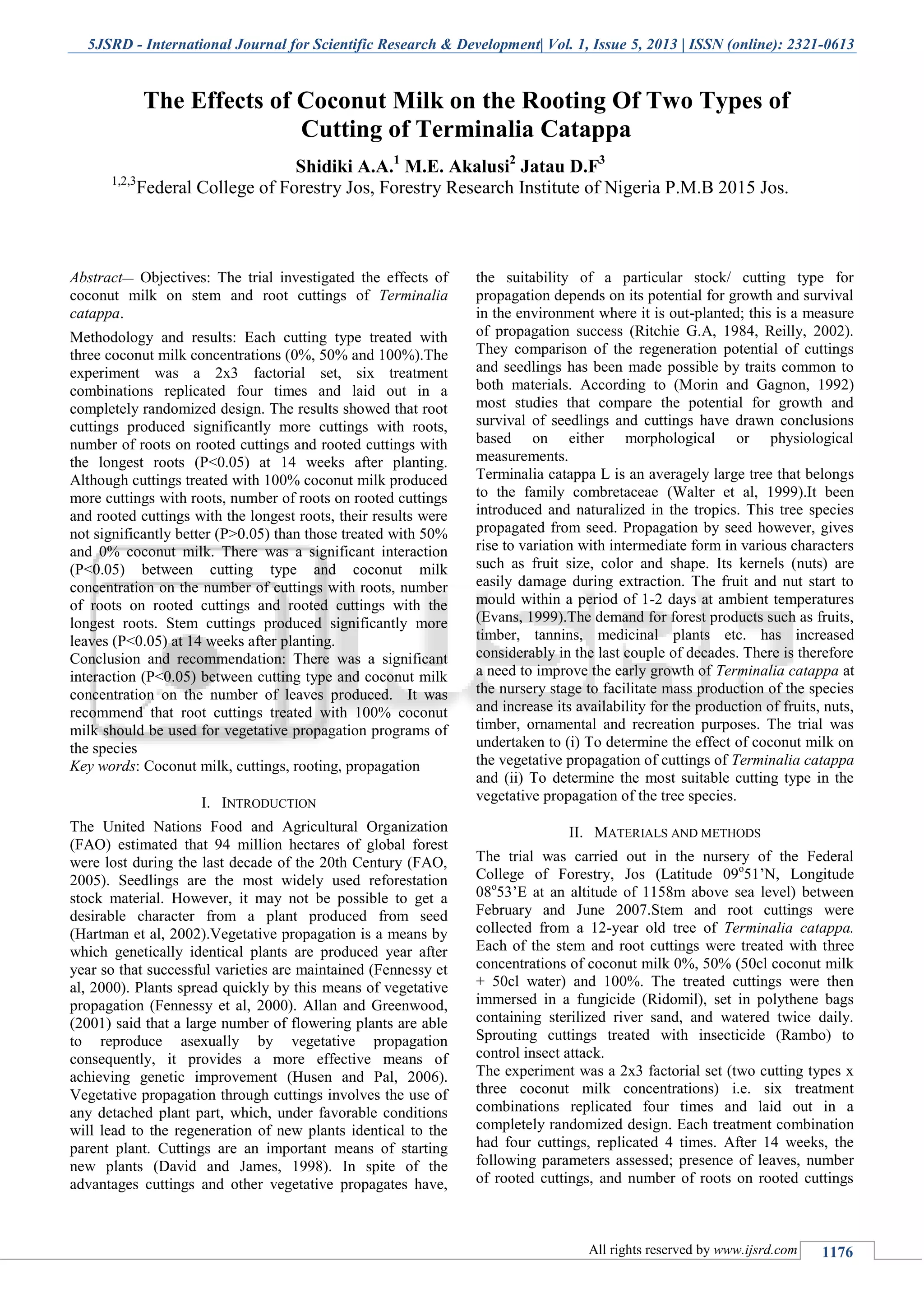 The Effects of Coconut Milk on the Rooting Of Two Types of Cutting of ...