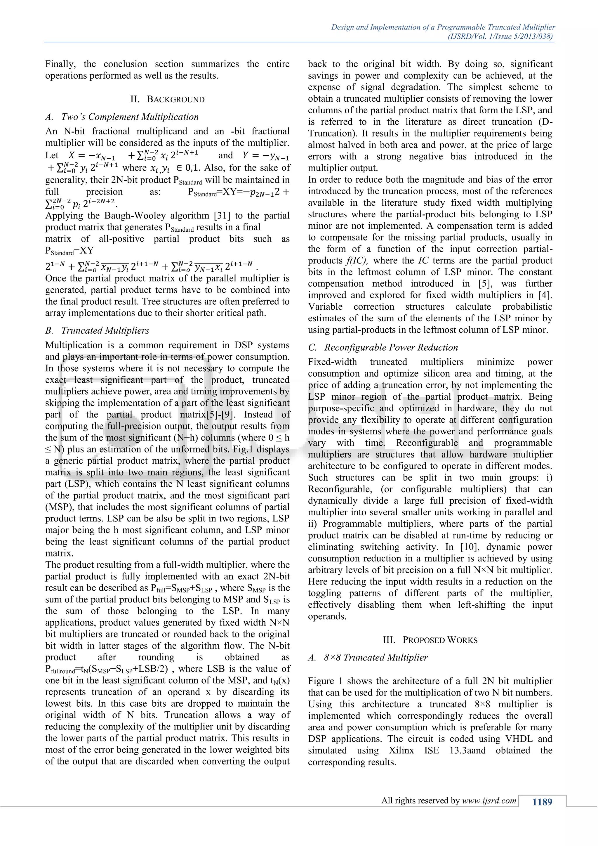 Design and Implementation of a Programmable Truncated Multiplier | PDF