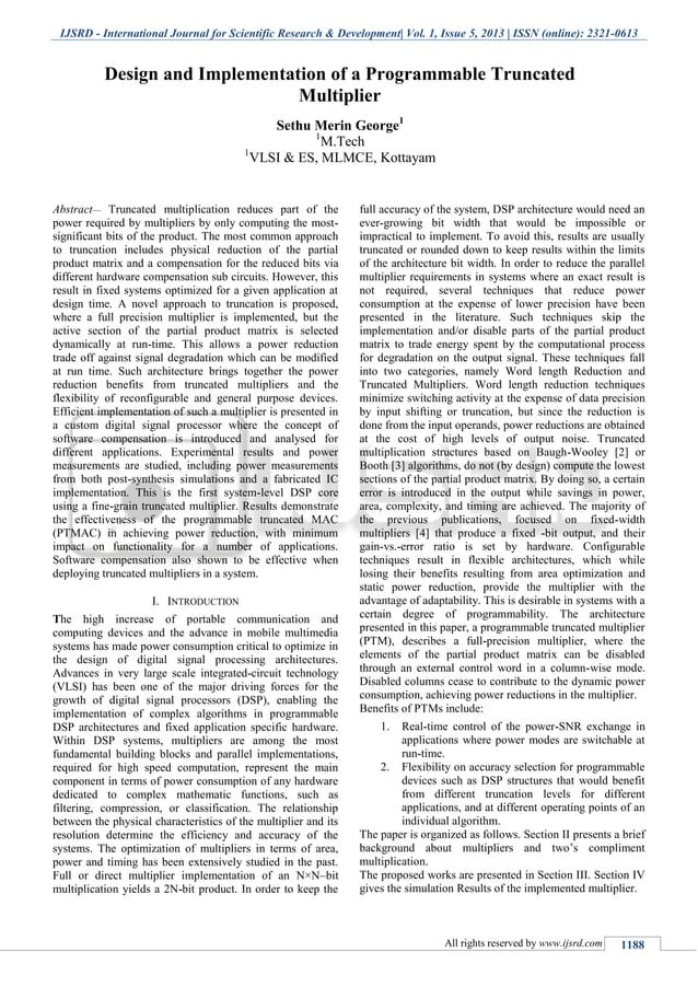 Design and Implementation of a Programmable Truncated Multiplier | PDF