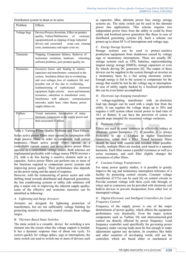 Modeling Analysis& Solution of Power Quality Problems Using DVR & DSTATCOM | PDF