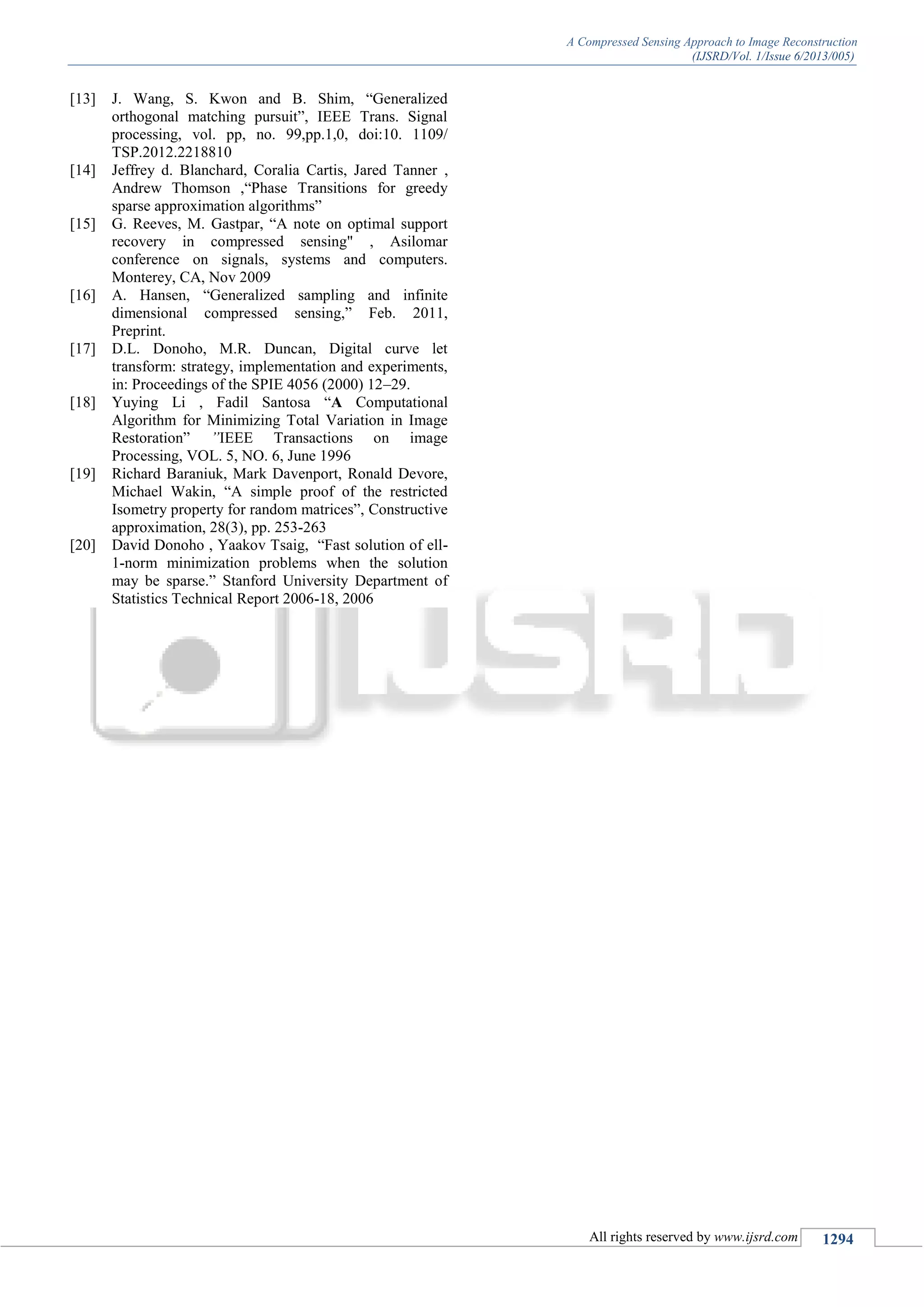 A Compressed Sensing Approach to Image Reconstruction | PDF