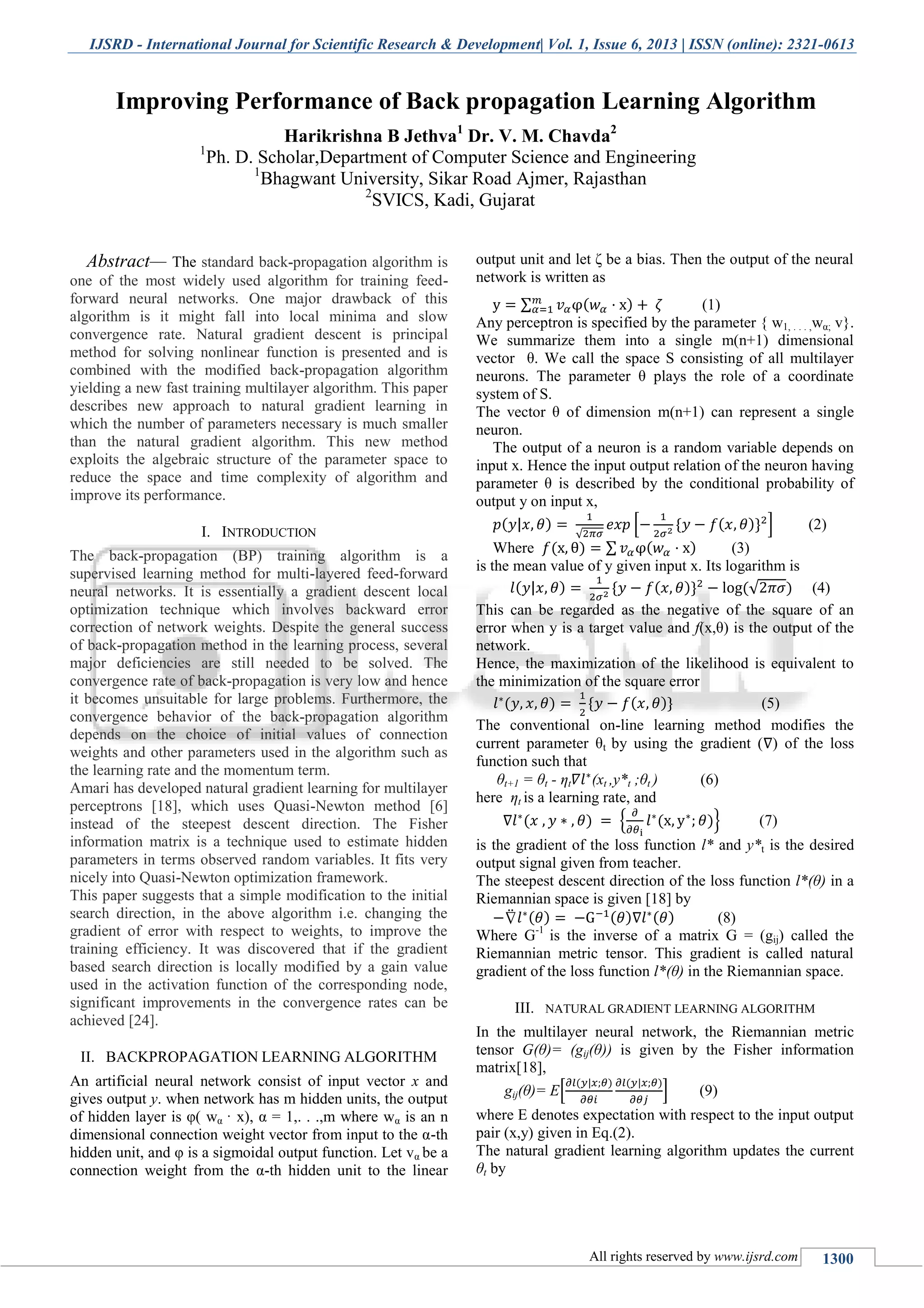 Improving Performance Of Back Propagation Learning Algorithm Pdf