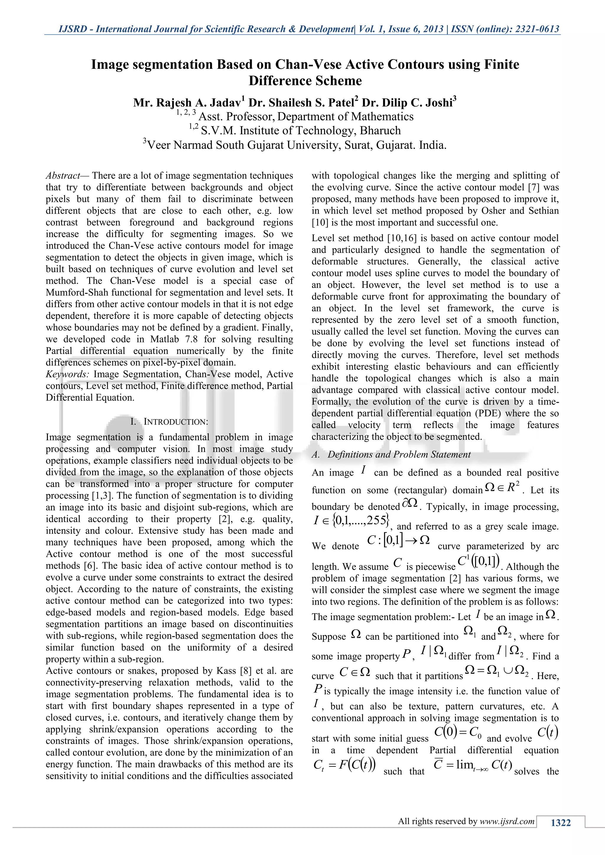 Image segmentation Based on Chan-Vese Active Contours using Finite Difference Scheme | PDF