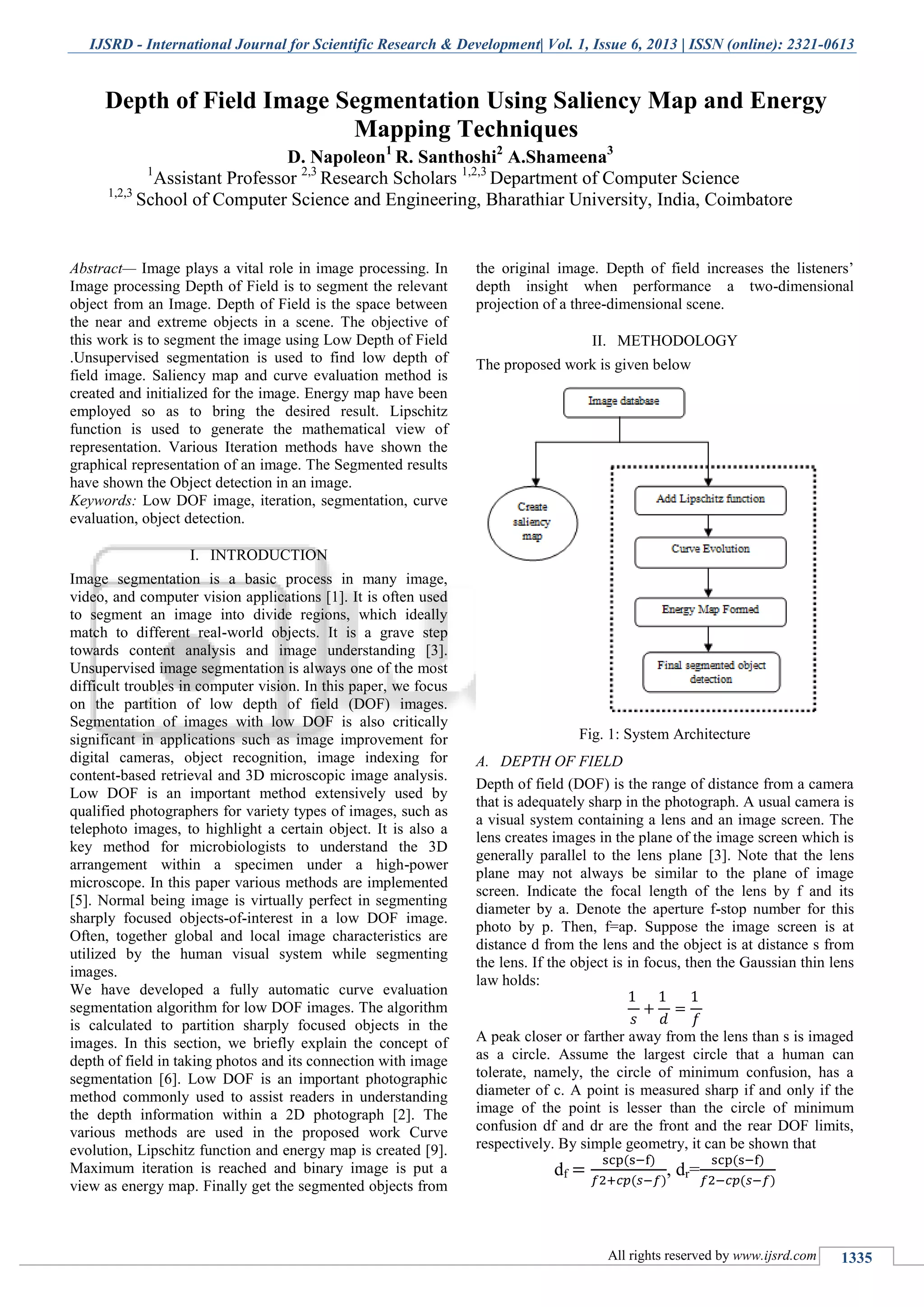 Depth of Field Image Segmentation Using Saliency Map and Energy Mapping Techniques | PDF