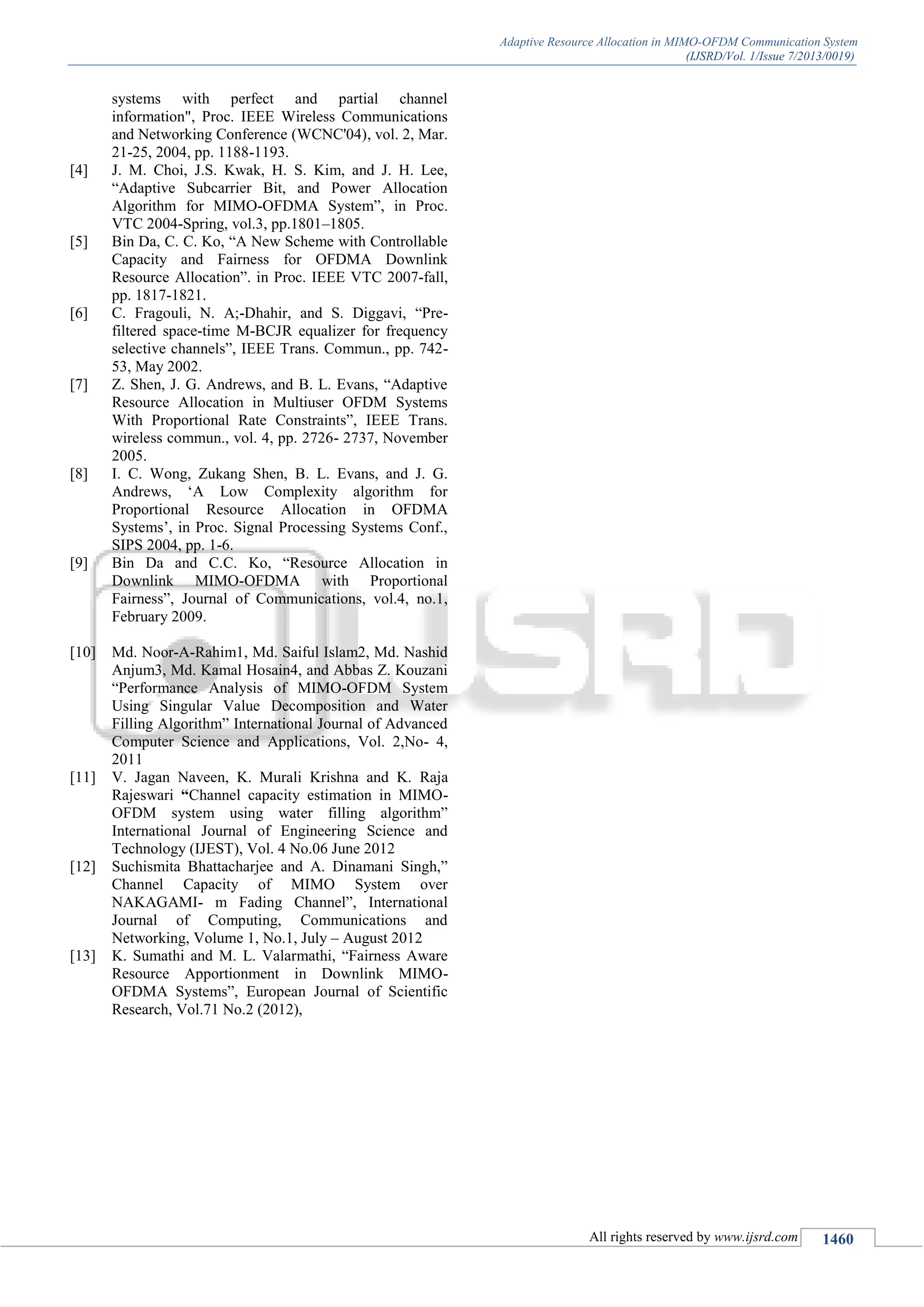 Adaptive Resource Allocation In Mimo Ofdm Communication System Pdf