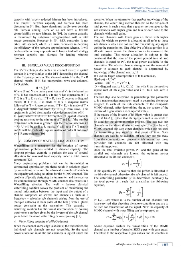 Adaptive Resource Allocation In Mimo Ofdm Communication System Pdf