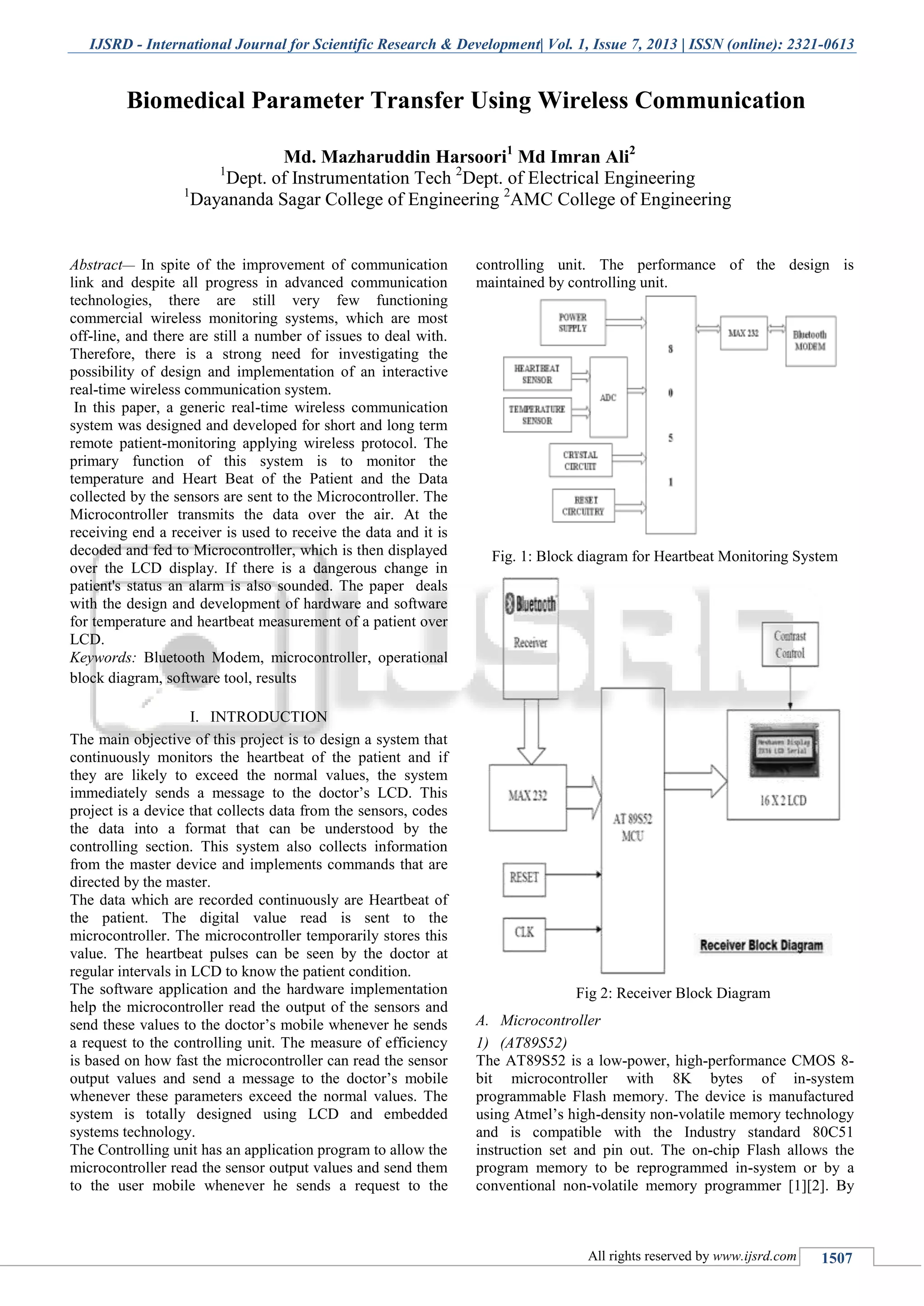 Biomedical Parameter Transfer Using Wireless Communication | PDF