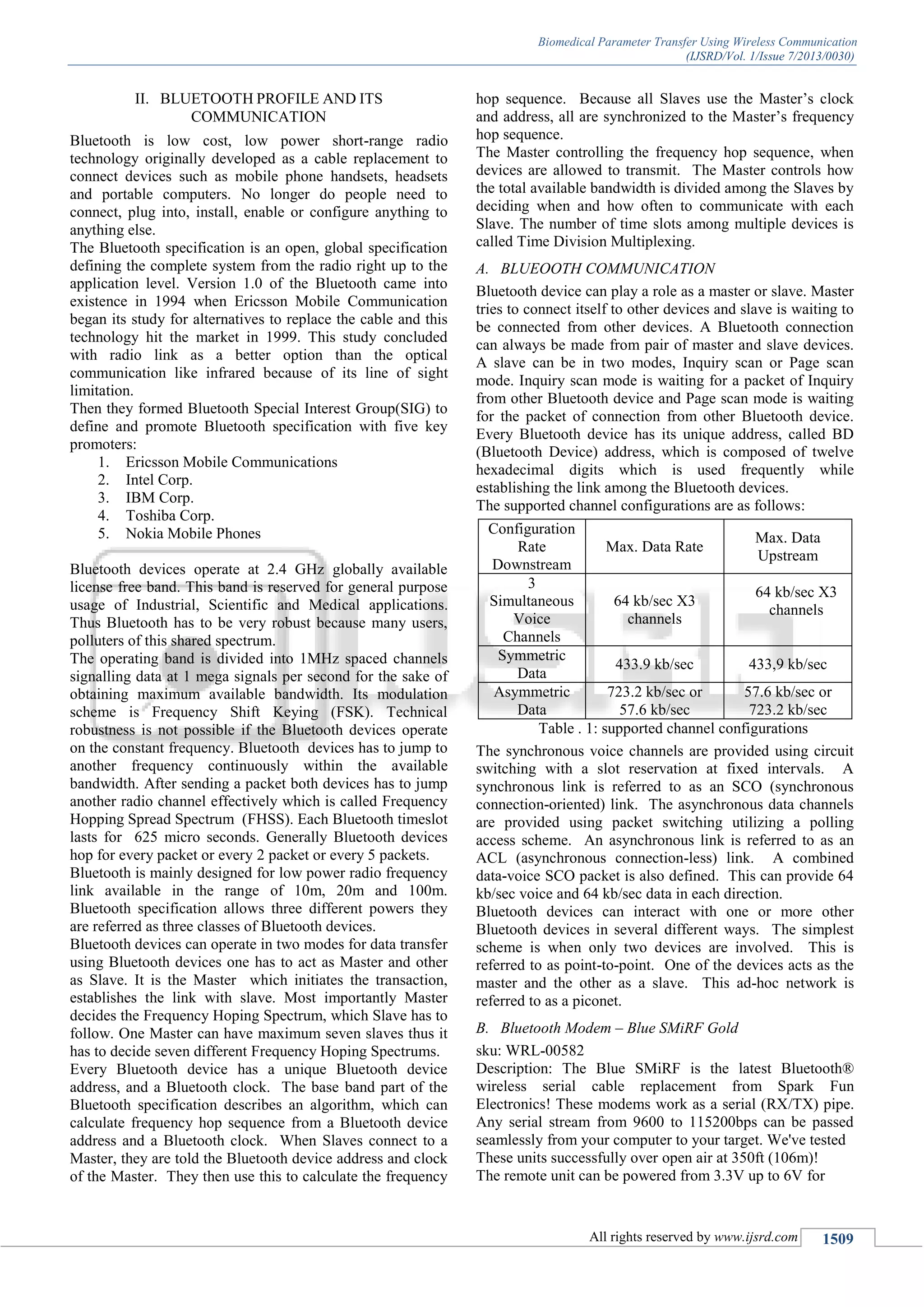 Biomedical Parameter Transfer Using Wireless Communication | PDF