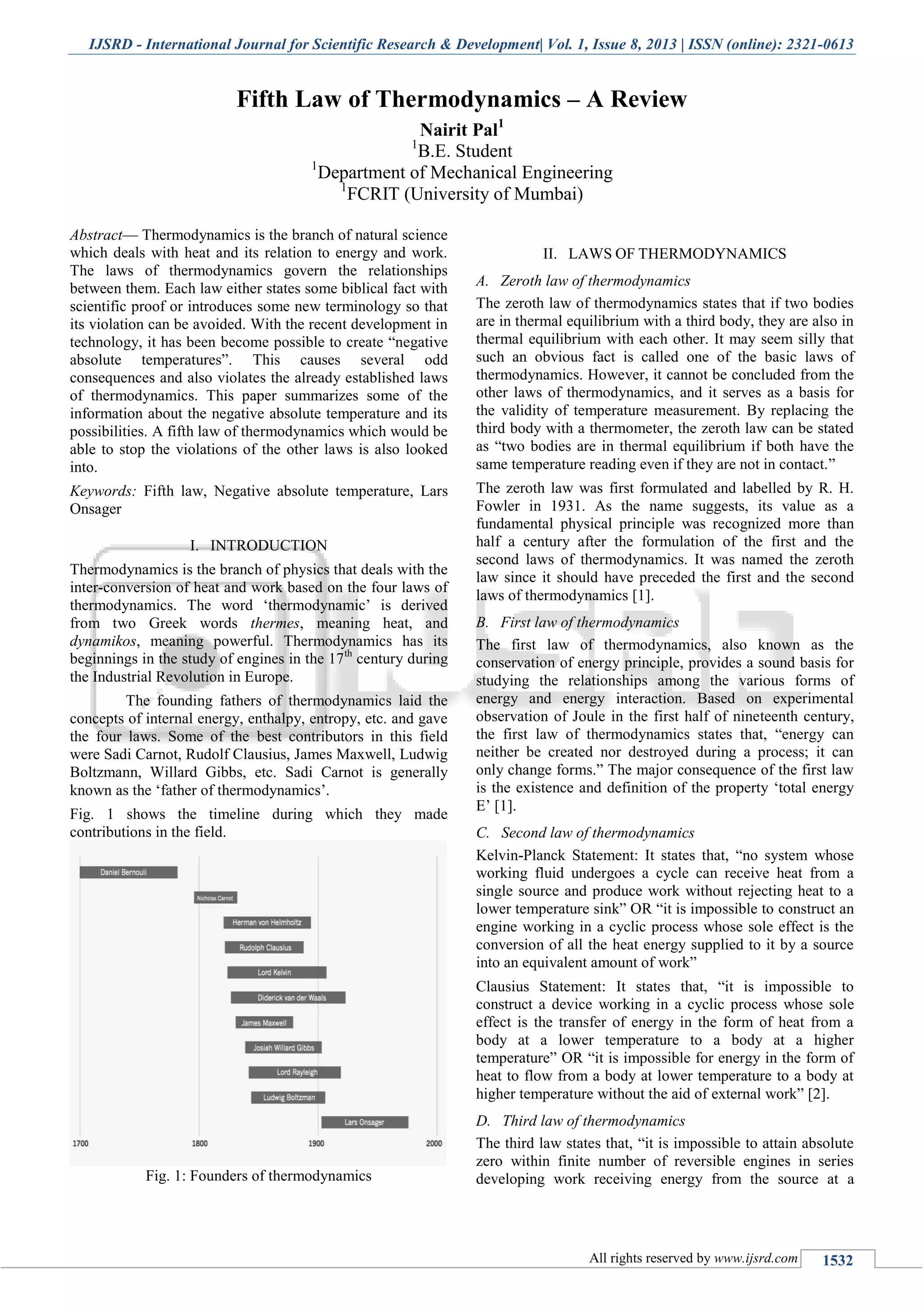 Fifth Law of Thermodynamics - A Review | PDF