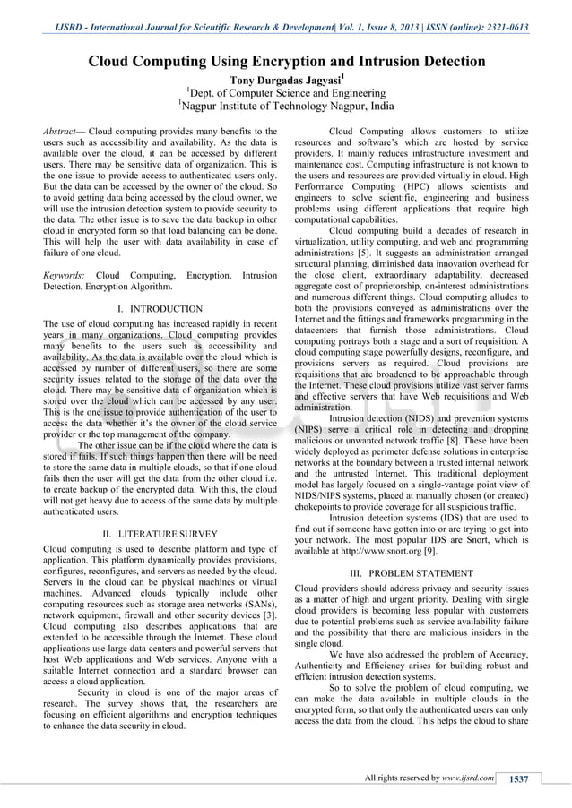 Cloud Computing Using Encryption And Intrusion Detection Pdf Free Download
