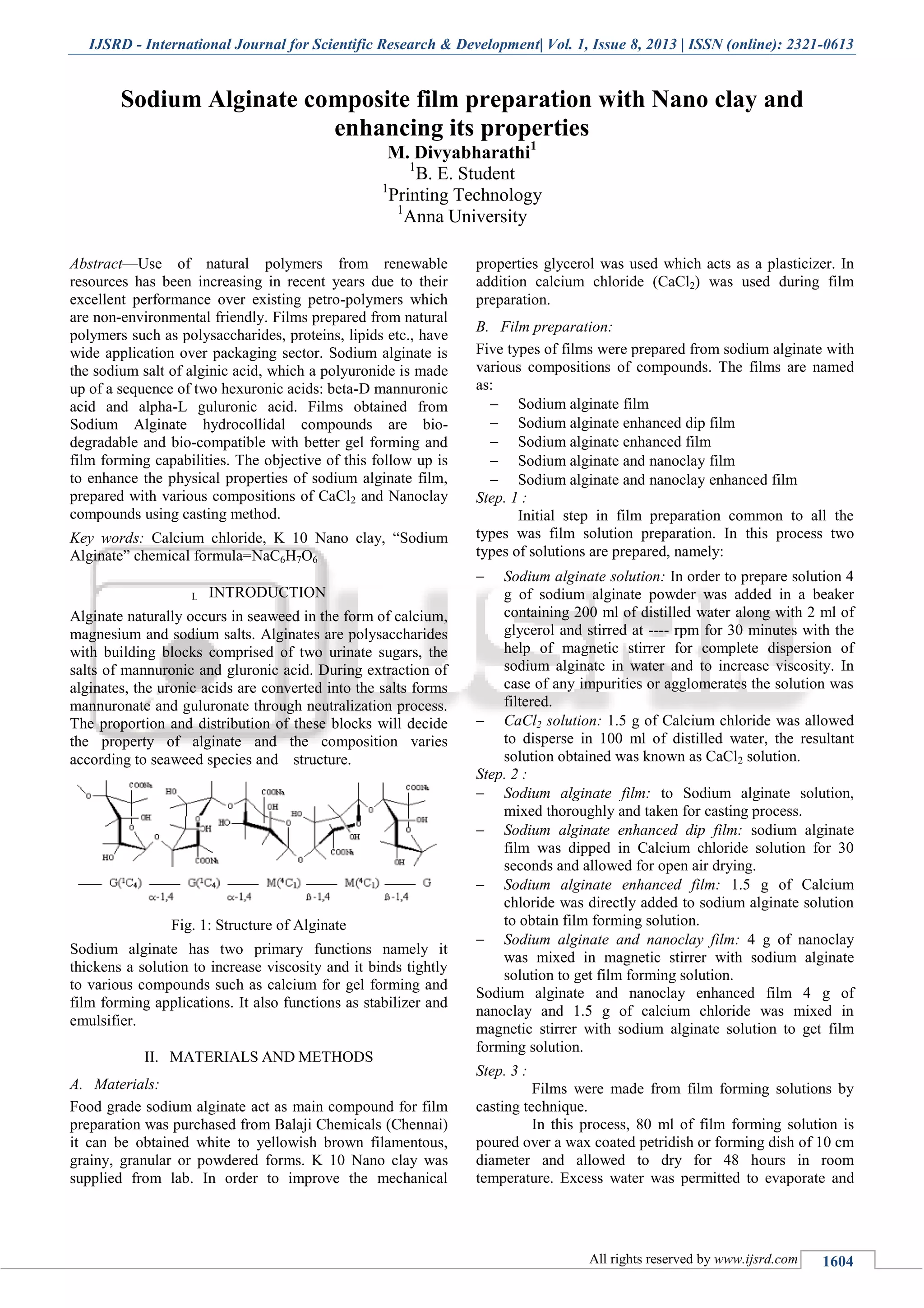 Sodium Alginate composite film preparation with Nano clay and enhancing ...