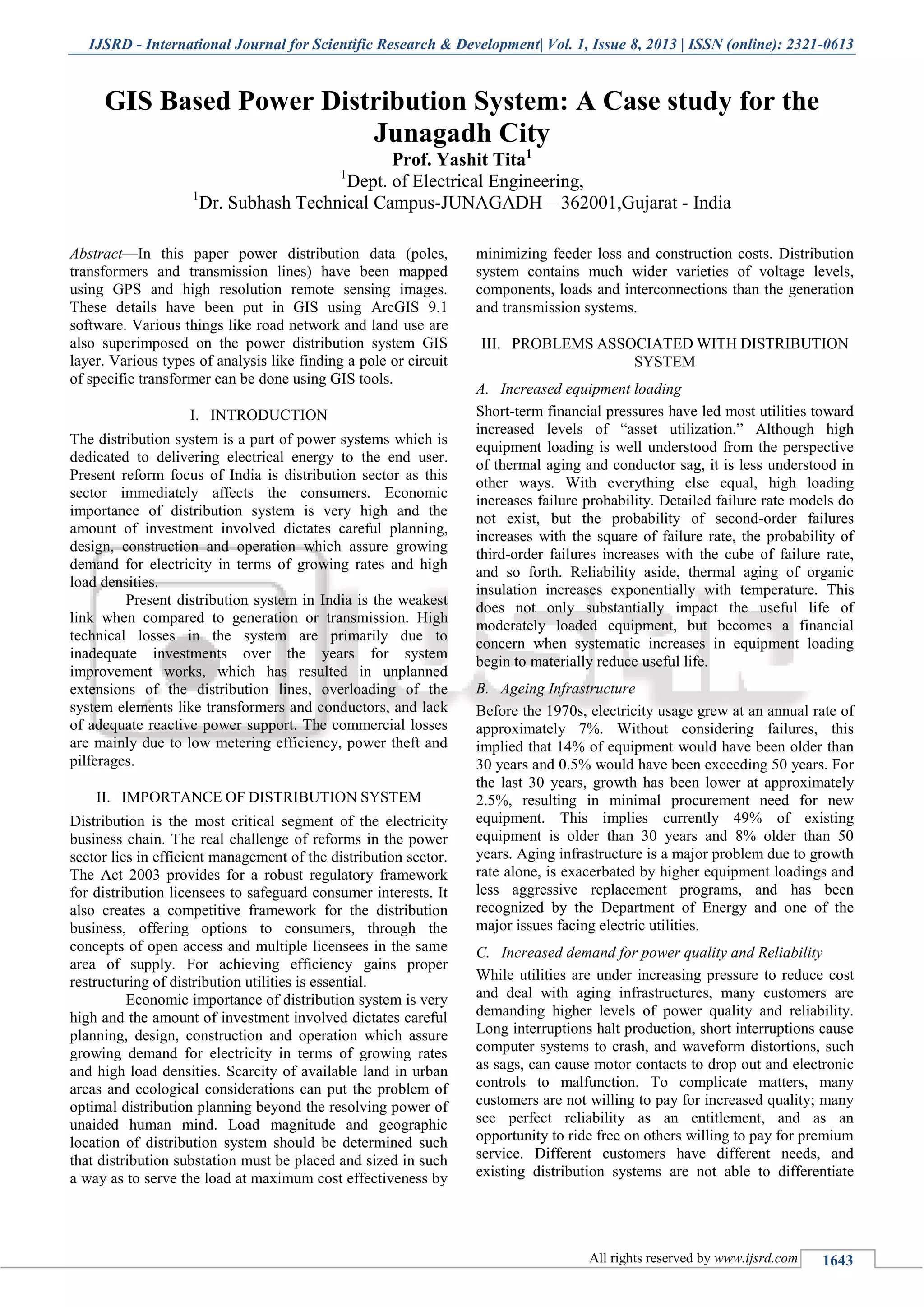 GIS Based Power Distribution System: A Case study for the Junagadh City | PDF