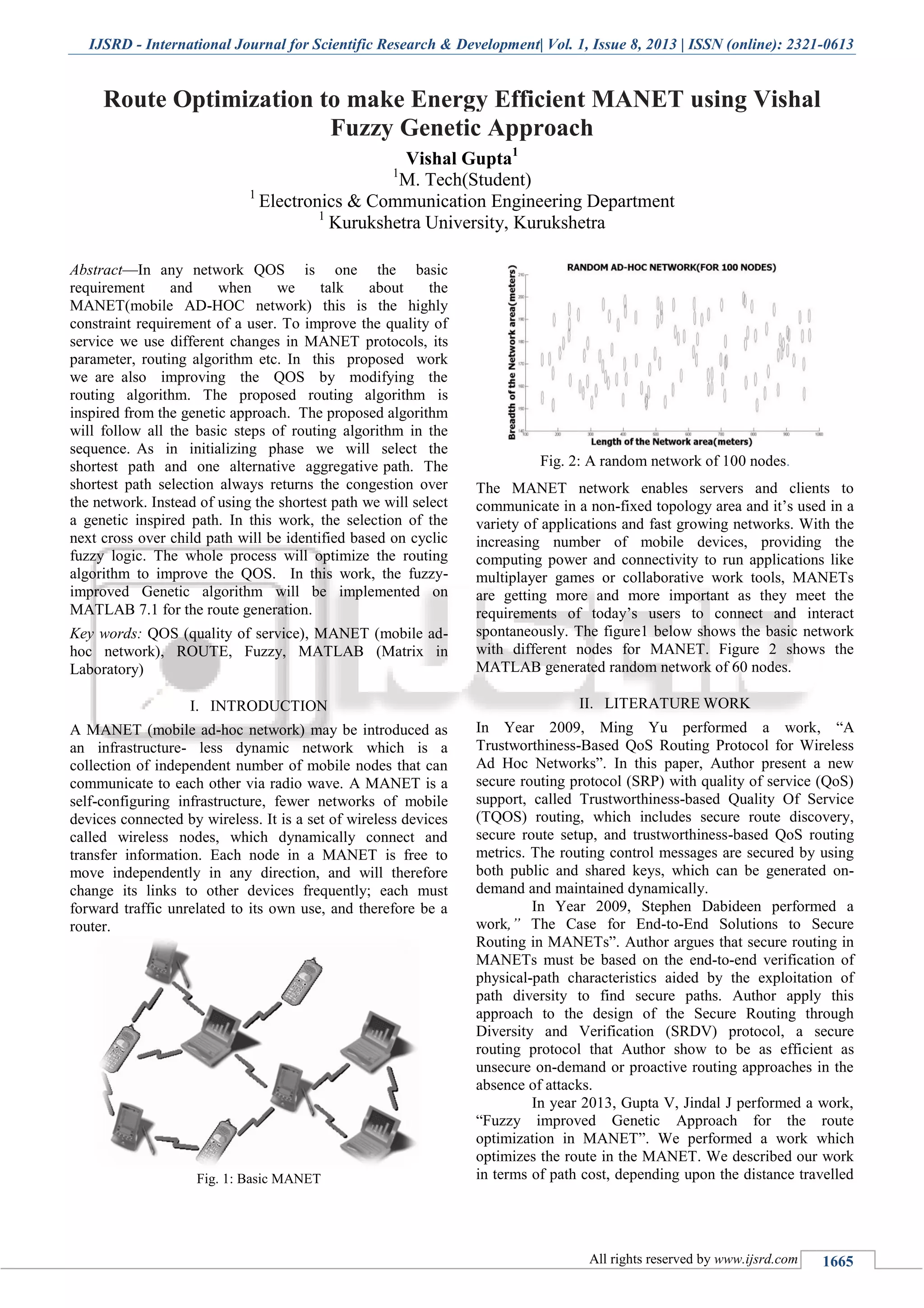 Route Optimization to make Energy Efficient MANET using Vishal Fuzzy Genetic Approach | PDF ...