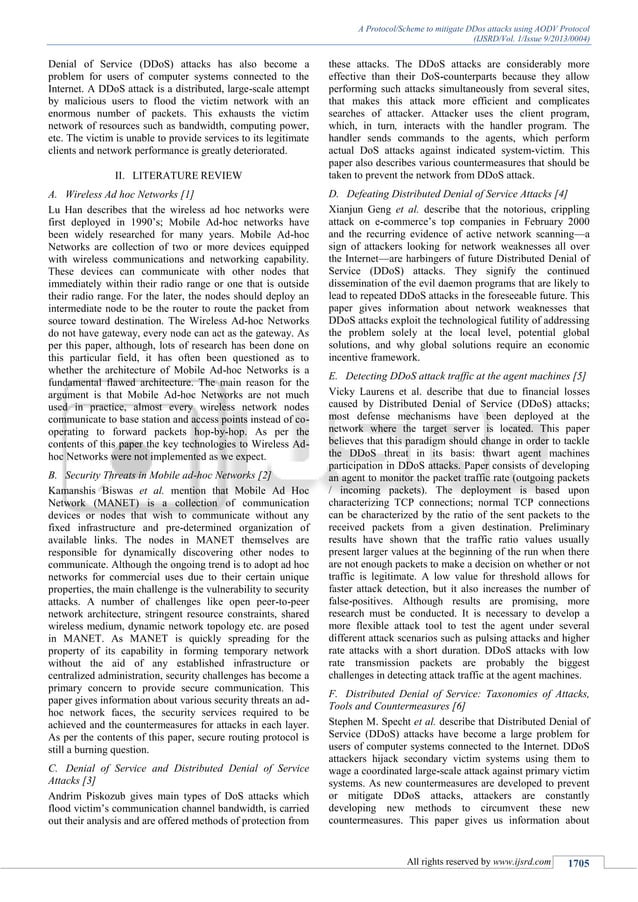 A Protocol/Scheme to mitigate DDos attacks using AODV Protocol | PDF | Internet | Computing
