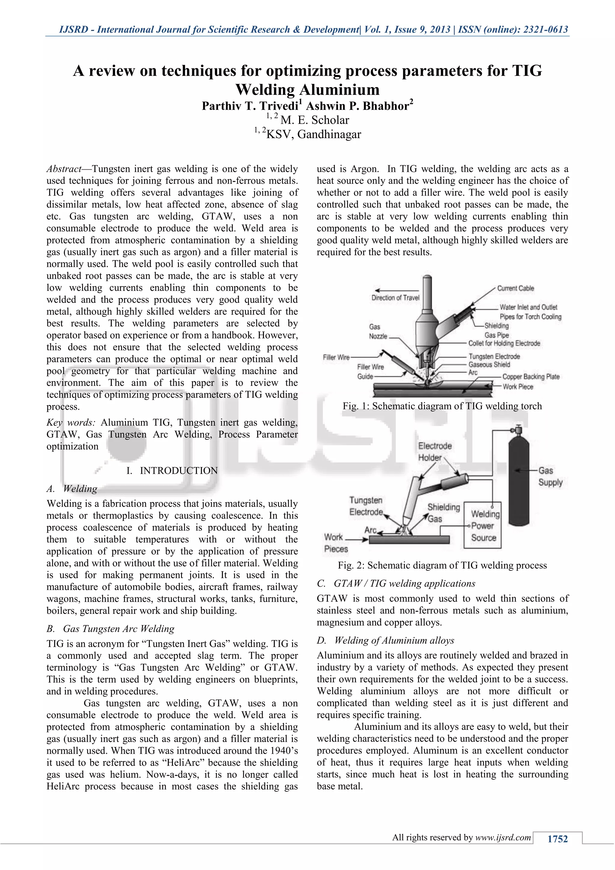 A review on techniques for optimizing process parameters for TIG Welding Aluminium | PDF