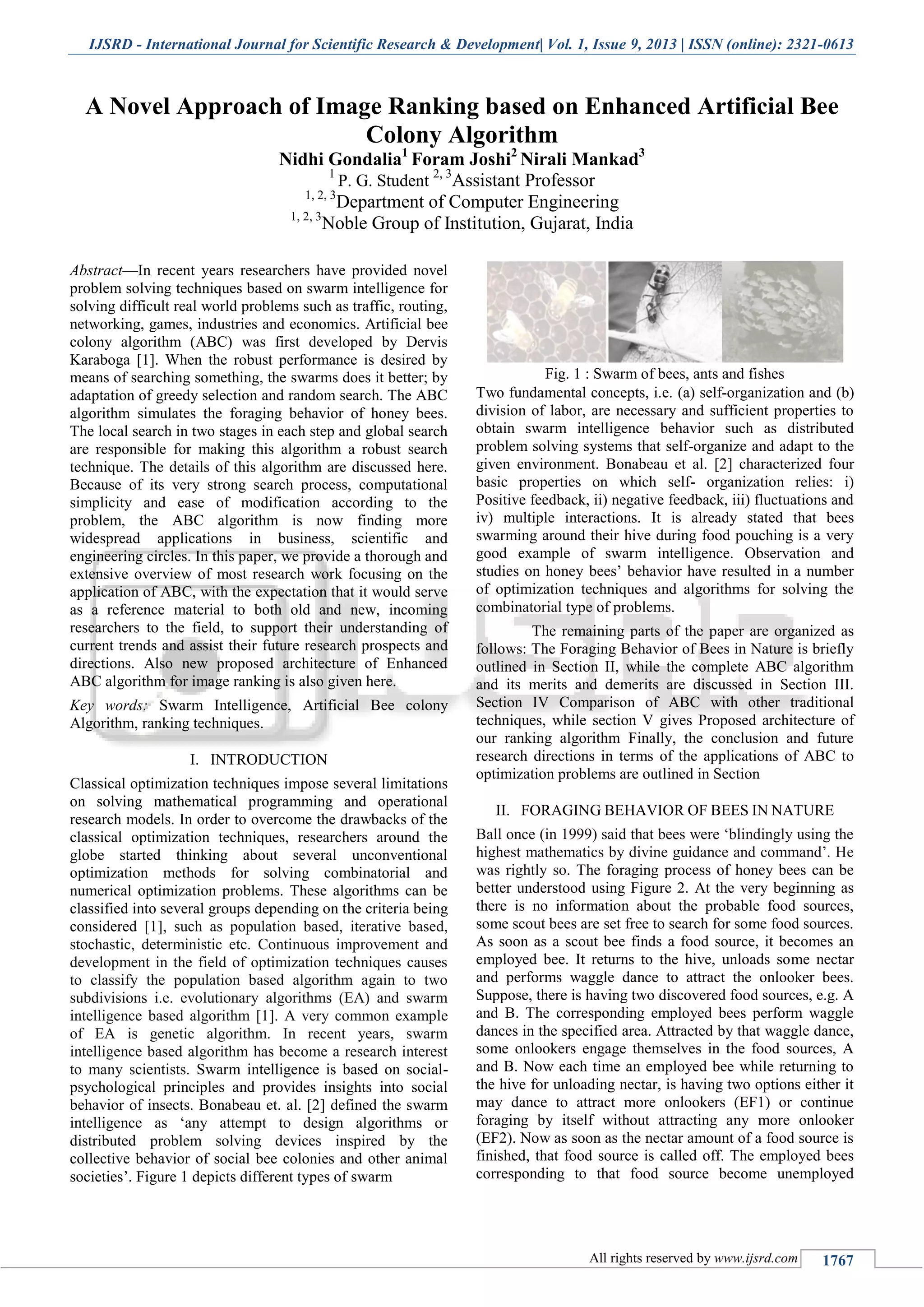 A Novel Approach of Image Ranking based on Enhanced Artificial Bee Colony Algorithm | PDF
