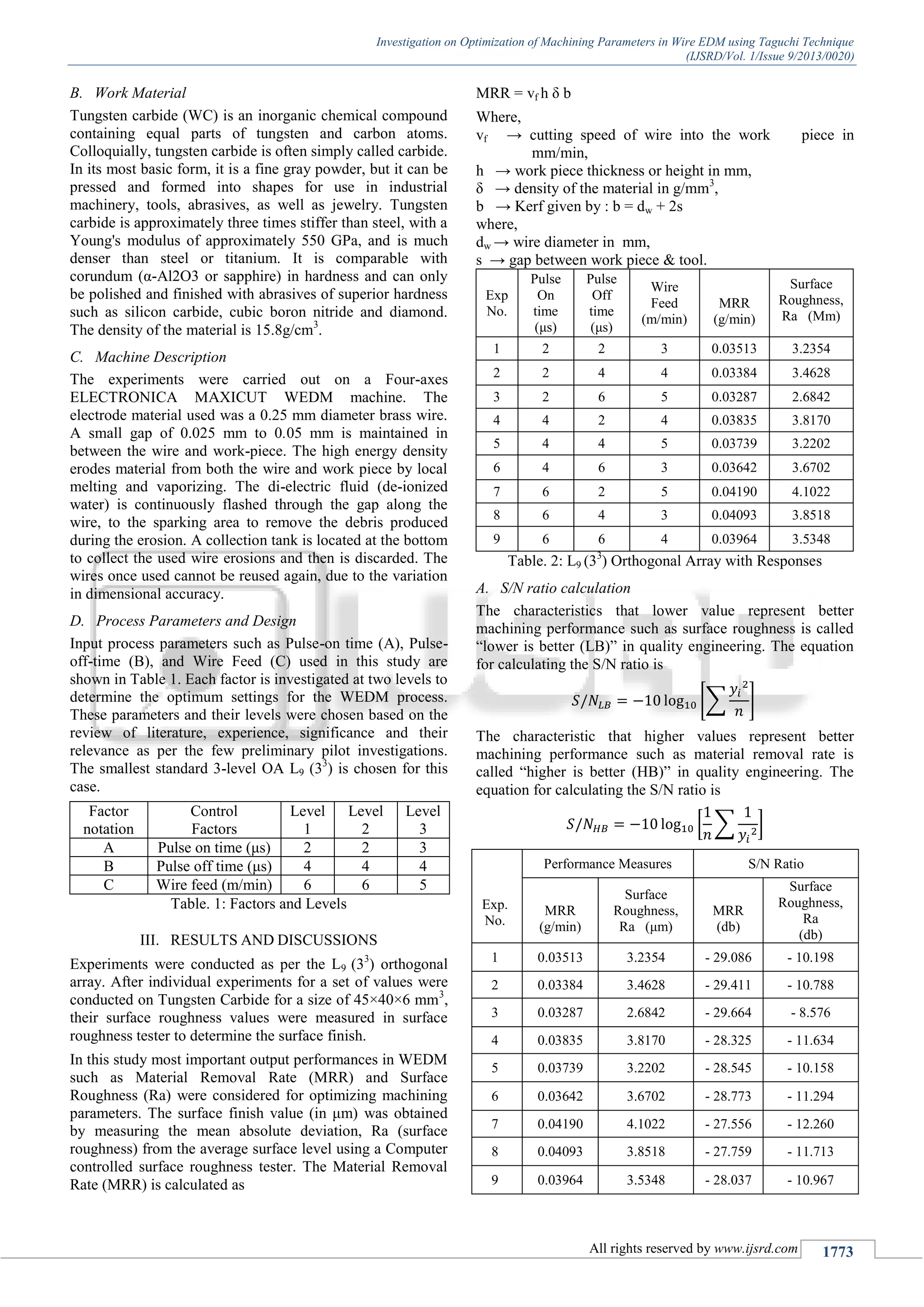 Investigation On Optimization Of Machining Parameters In Wire Edm Using Taguchi Technique Pdf