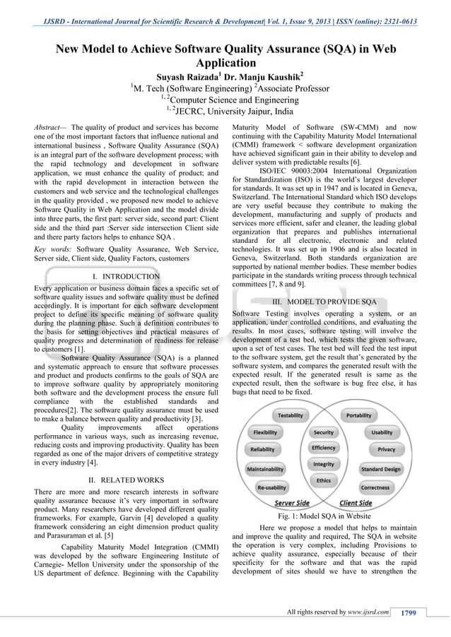 New Model to Achieve Software Quality Assurance (SQA) in Web Application | PDF