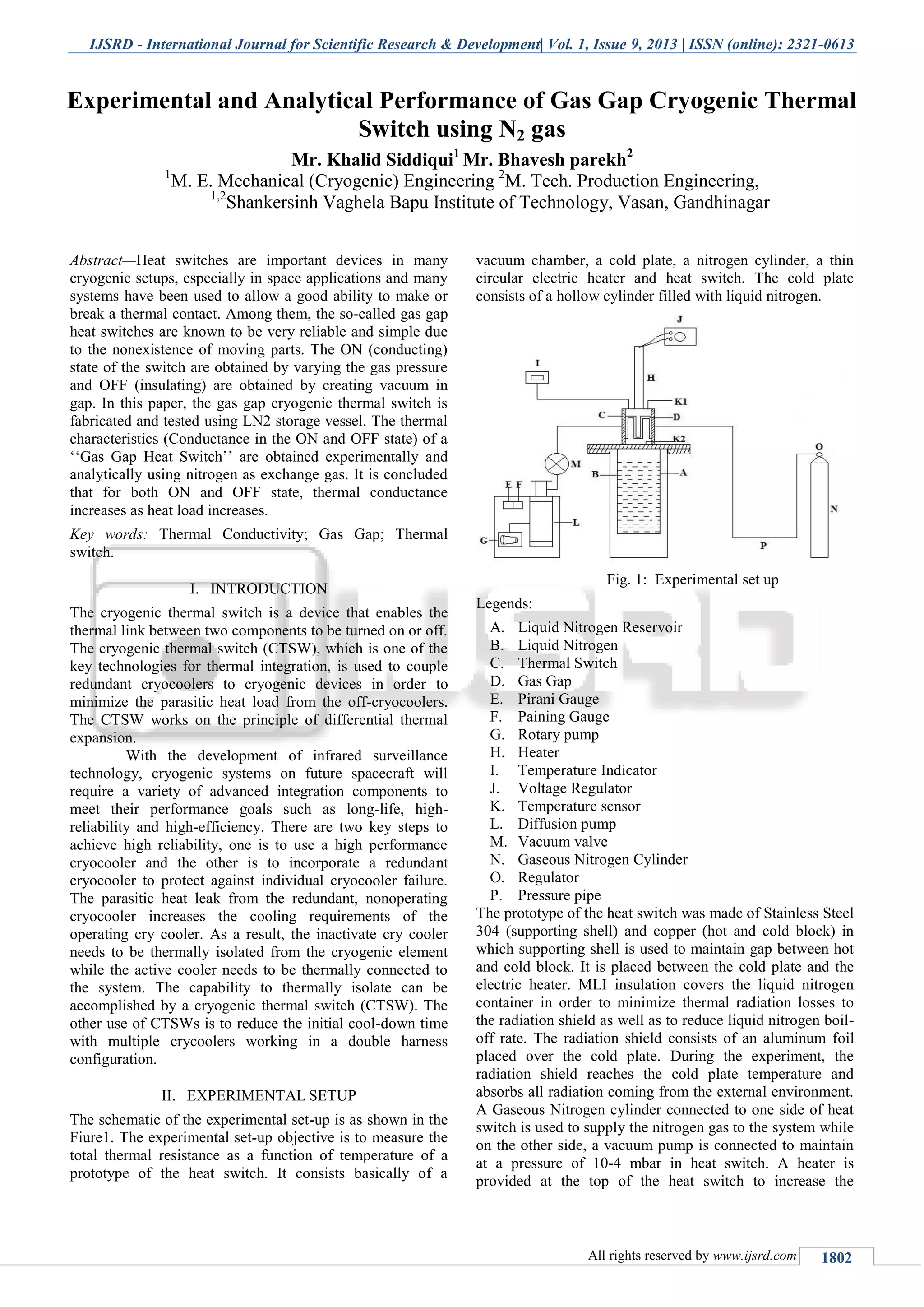 Experimental and Analytical Performance of Gas Gap Cryogenic Thermal ...