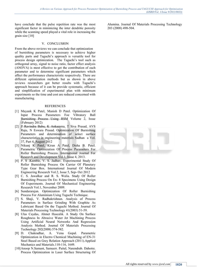 A Review On Various Approach For Process Parameter Optimization Of Burnishing Process And