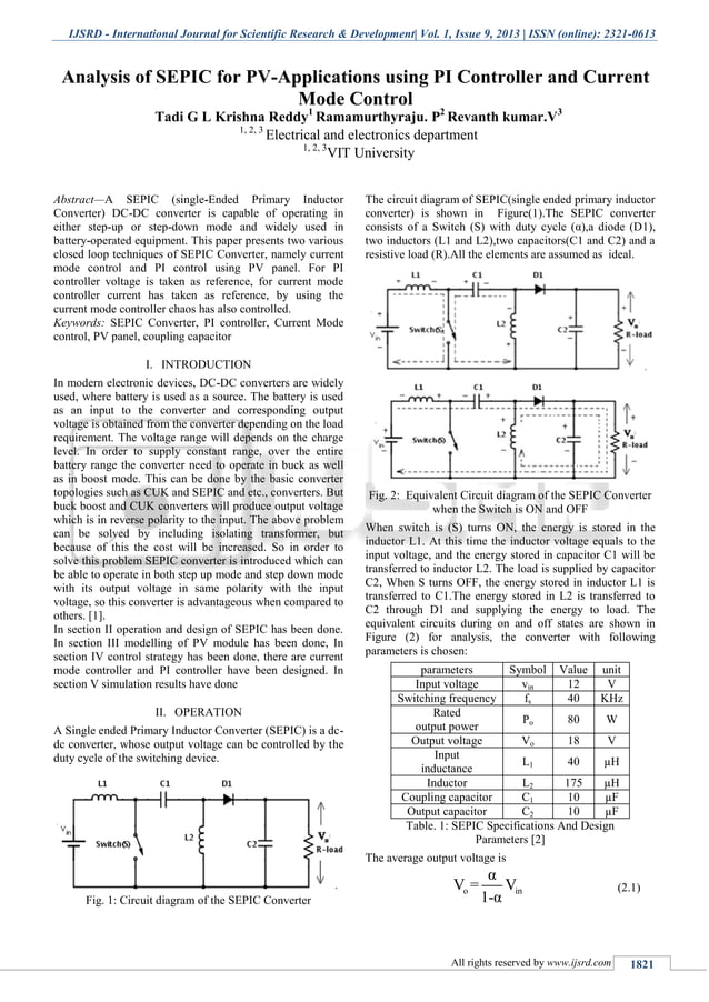 Analysis of SEPIC for PV-Applications using PI Controller and Current Mode Control | PDF